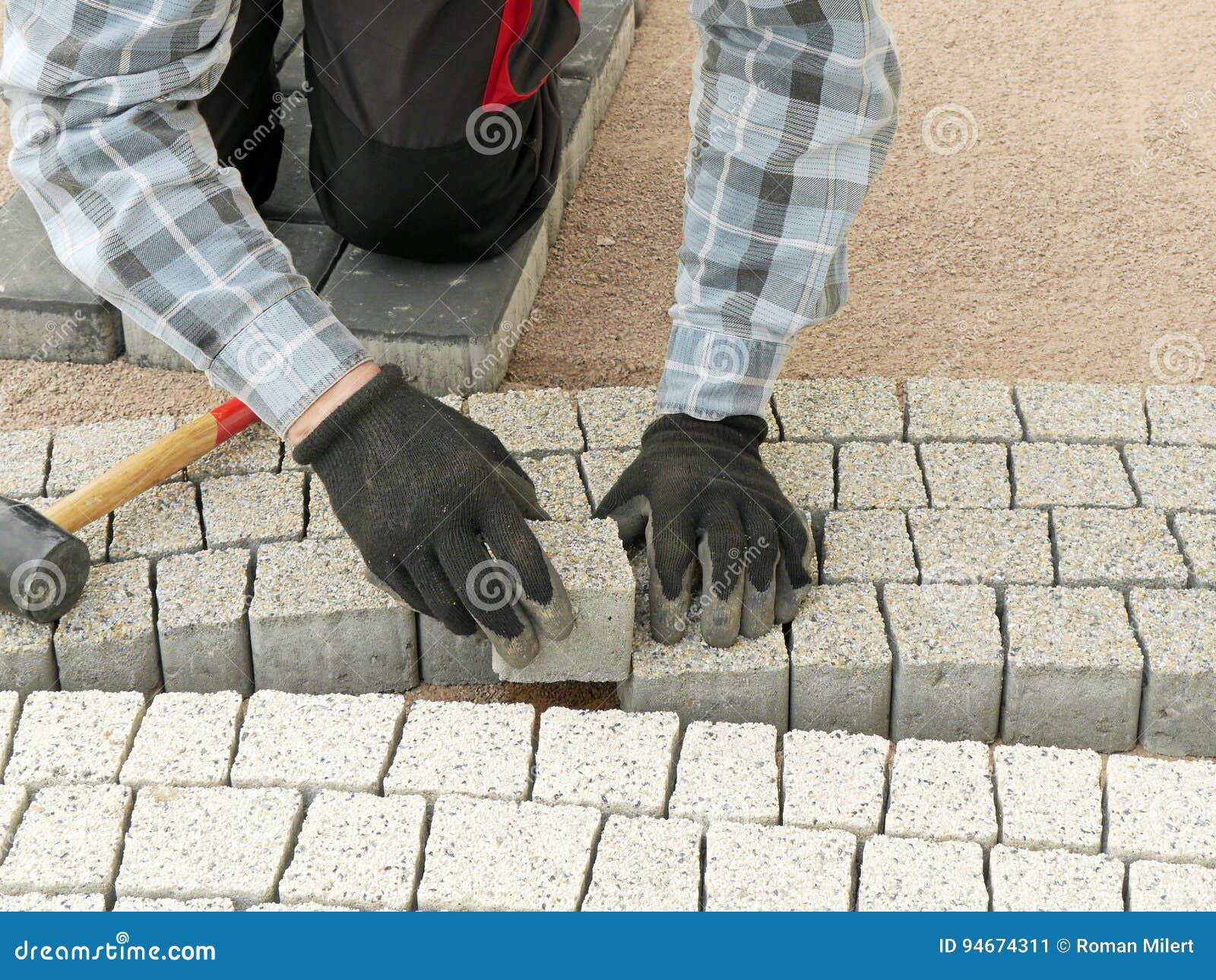 Paving work stock image. Image of worker, work, house - 94674311