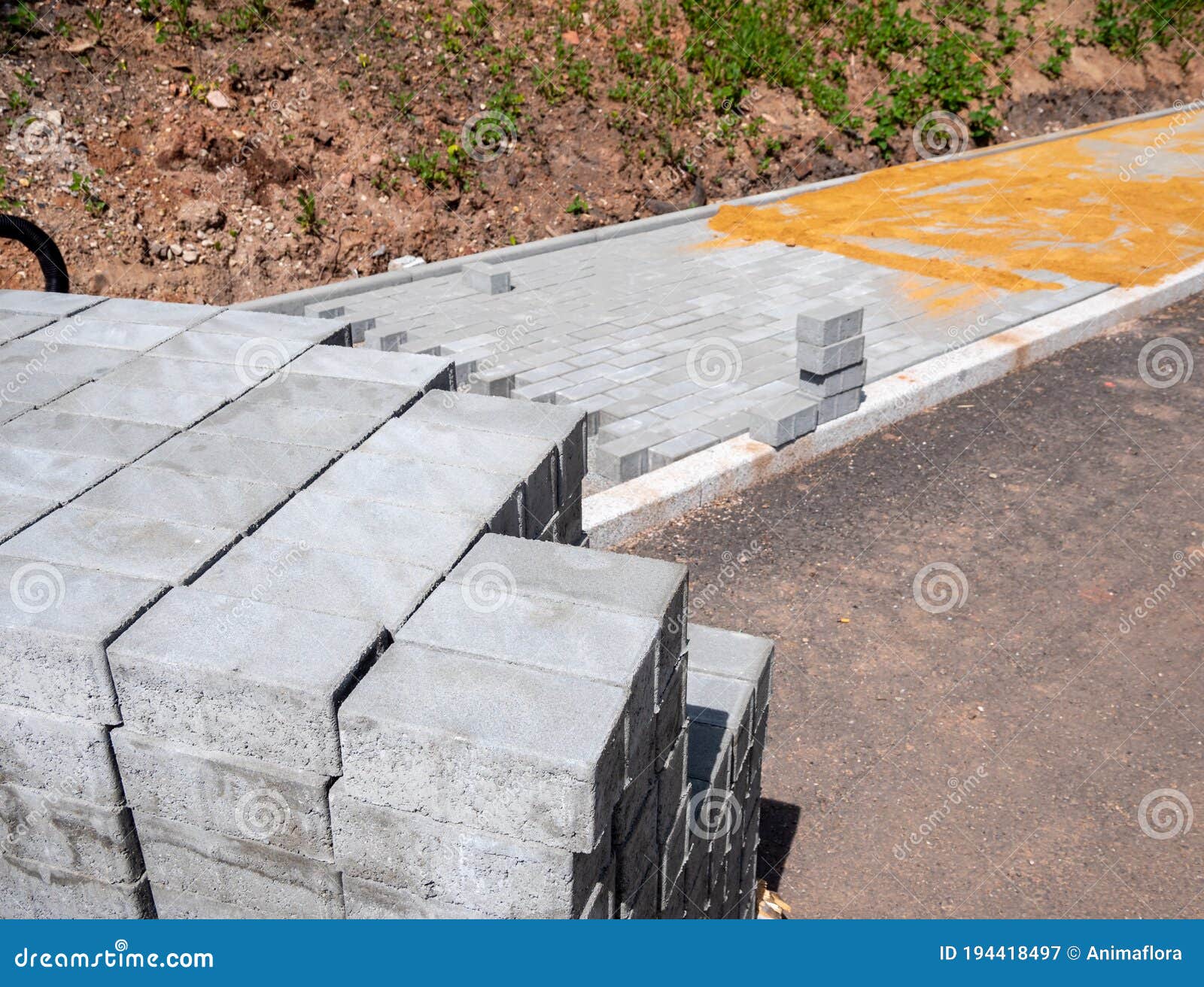 Paving Work in Road Construction Stock Image - Image of work, blocks ...