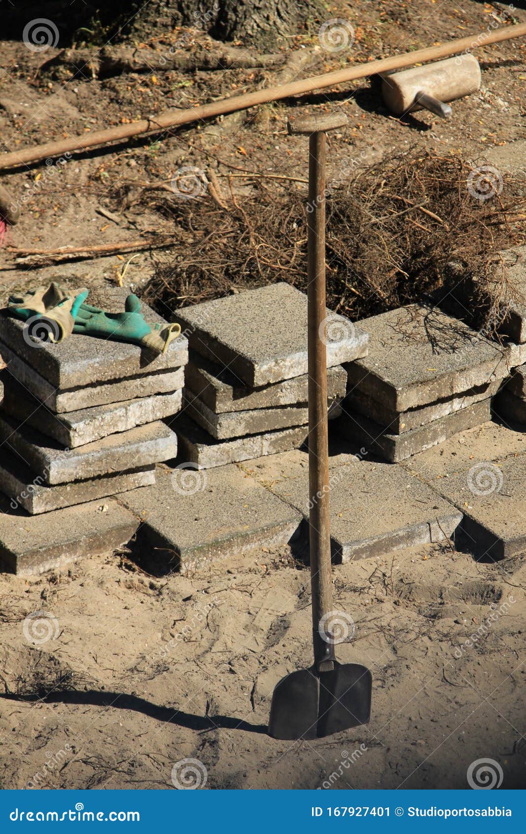 Pavior at Work: Stacked Tiles Stock Image - Image of pavement, material ...