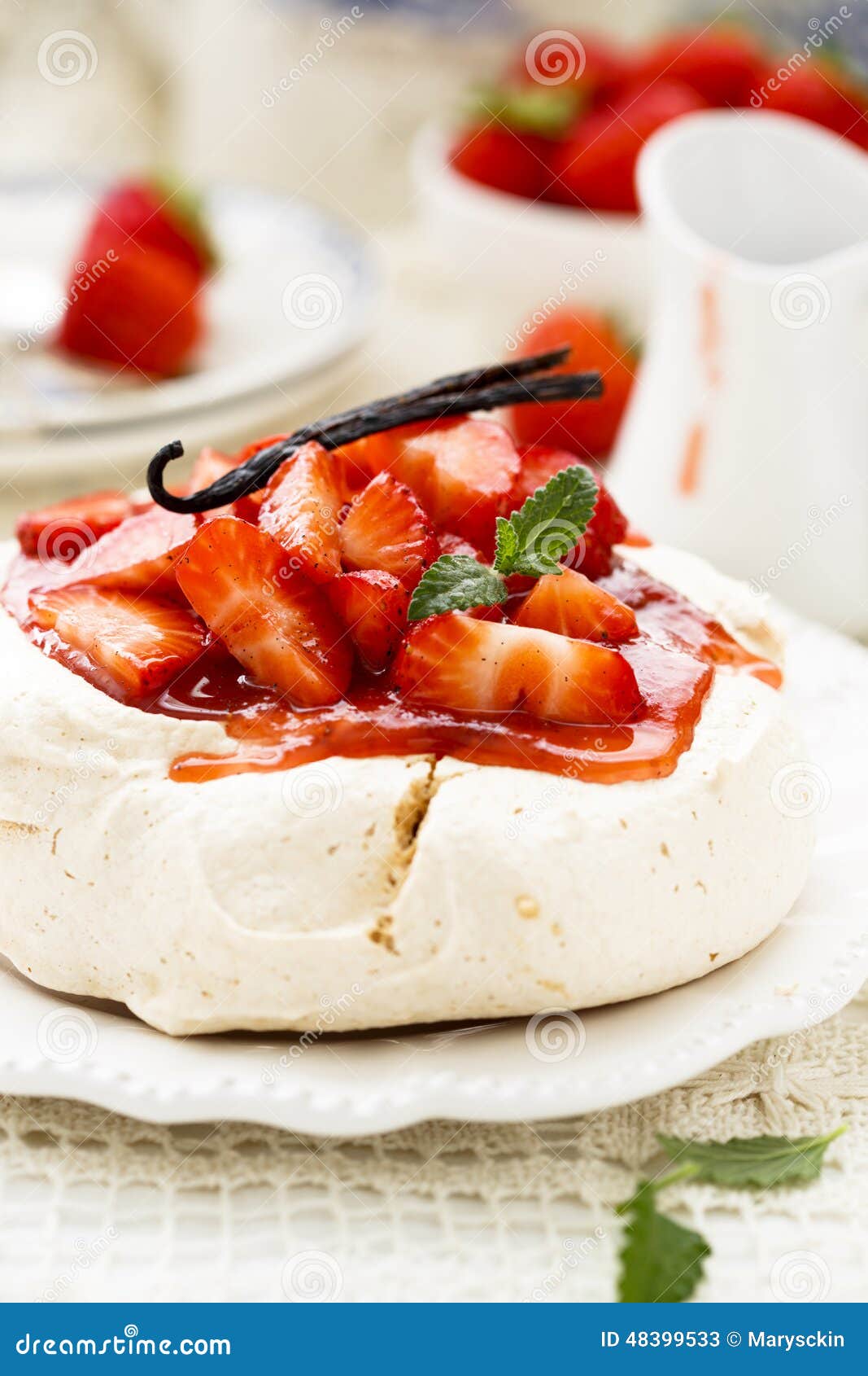 Pavlova Dessert with Strawberry Stock Image - Image of vanilla, herb ...