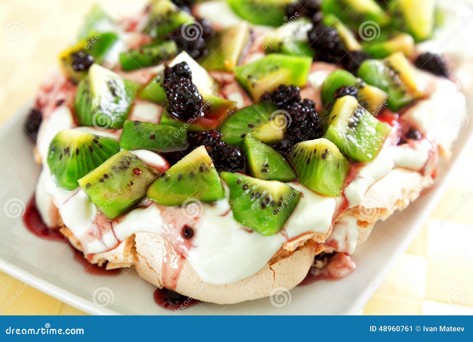 Pavlova with Kiwi and Berries Stock Image - Image of life, gourmet ...