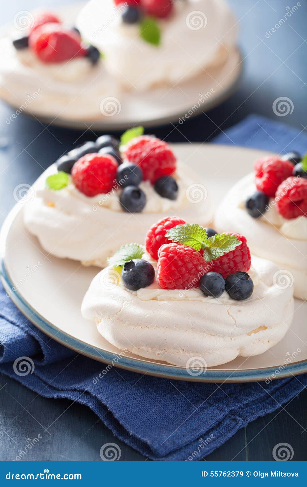 Pavlova Meringue Cake with Cream and Berry Stock Image - Image of nest ...