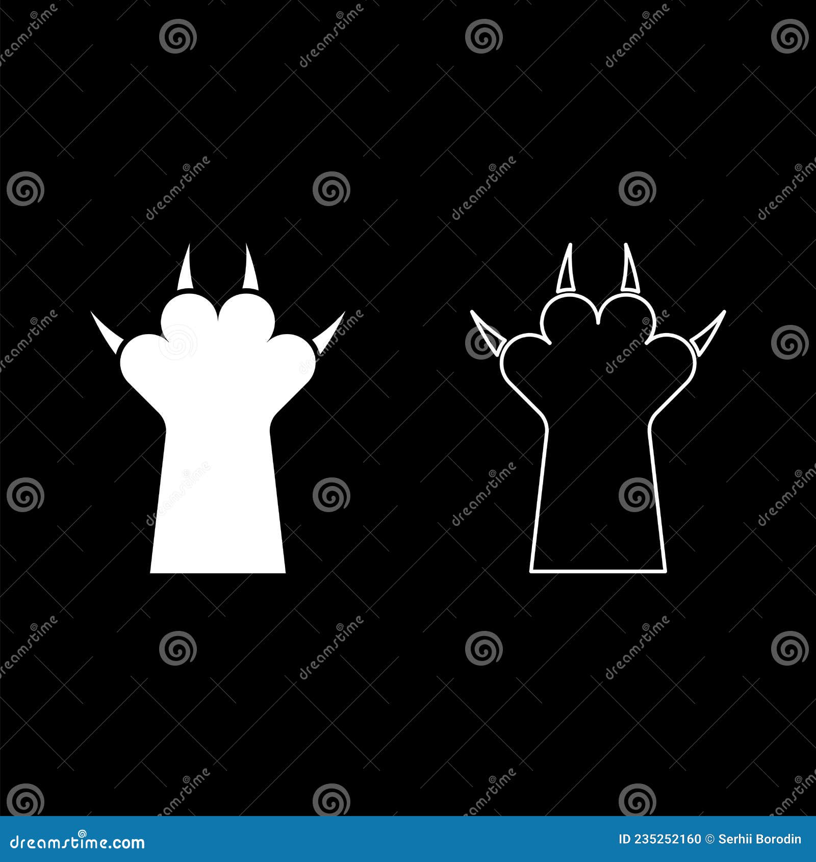 Paw with Claw Cat Icon White Color Vector Illustration Flat Style Image ...