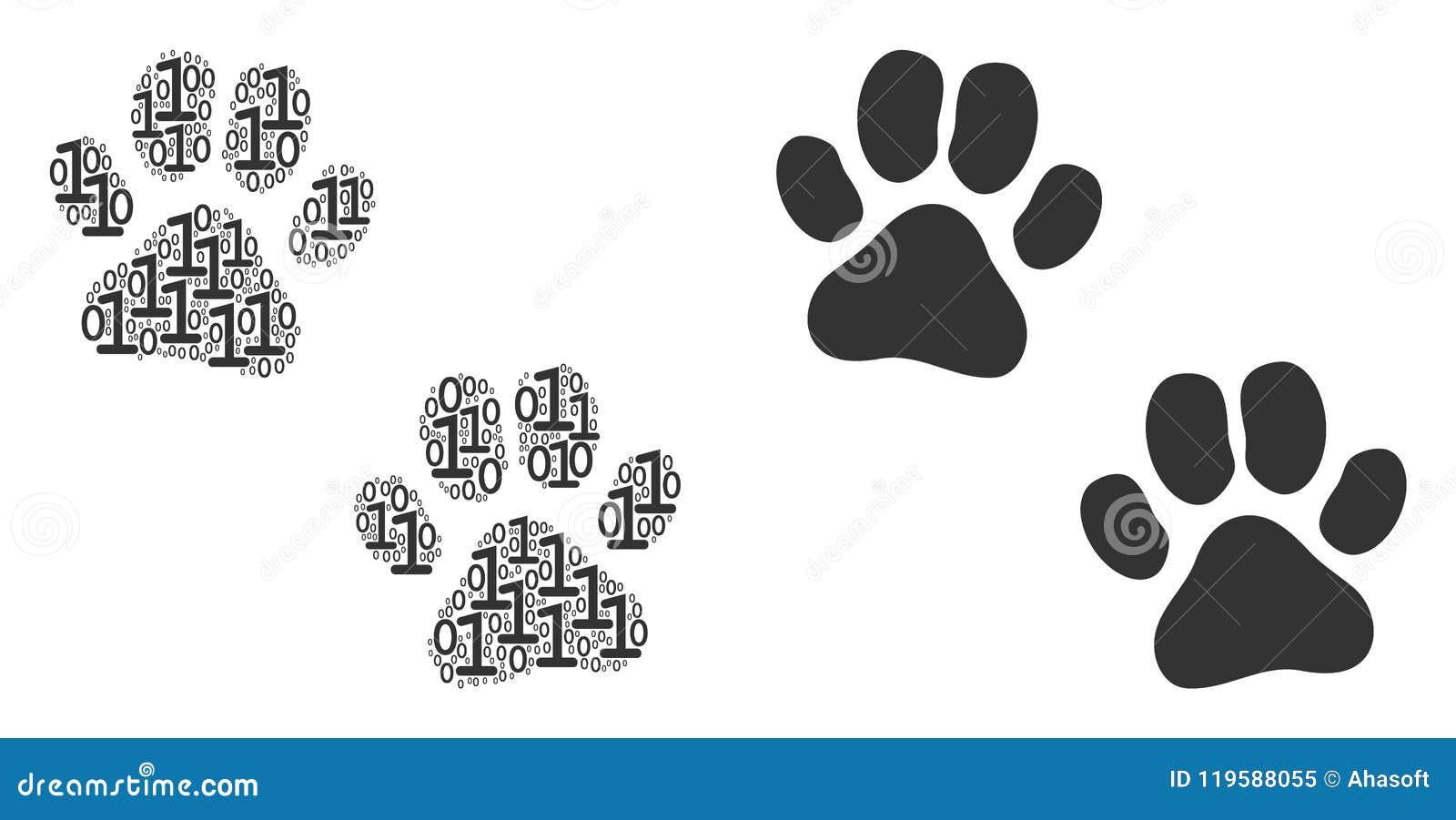 Paw Footprints Mosaic of Binary Digits Stock Vector - Illustration of ...