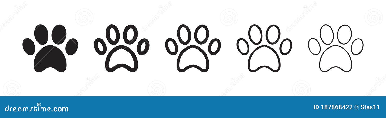 Paw Icons in Five Different Versions in a Flat Design Stock Vector ...