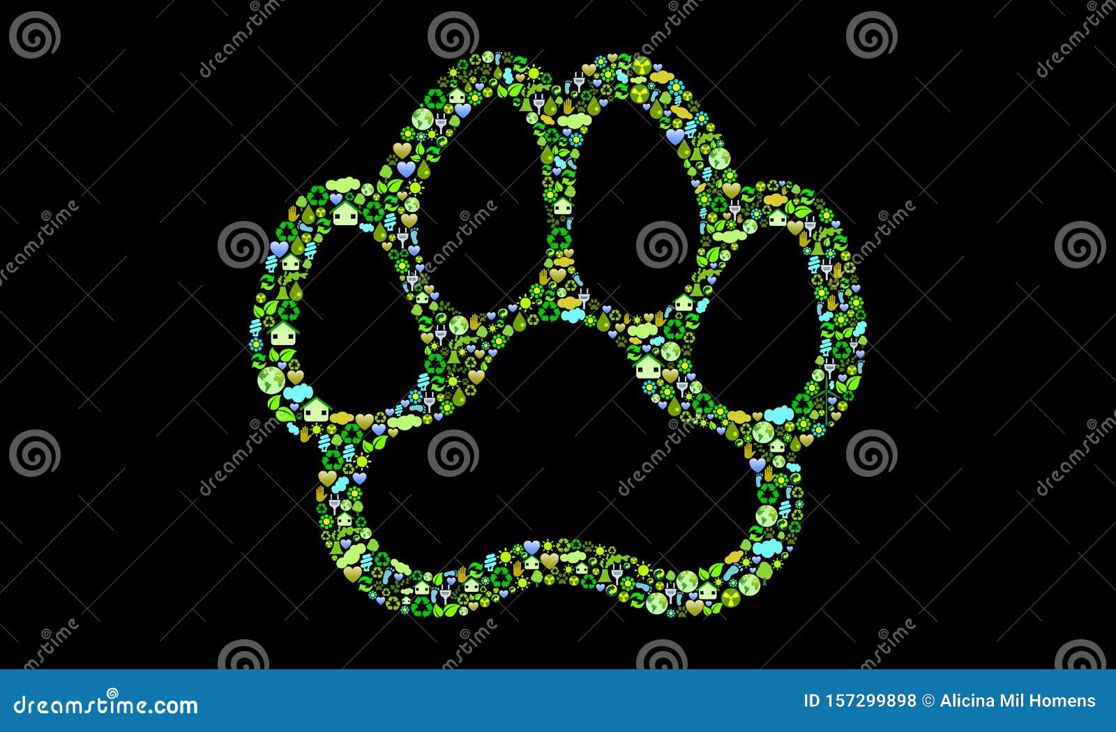 Paw Made With Ecological Symbols On Dark Background Royalty-Free Stock ...