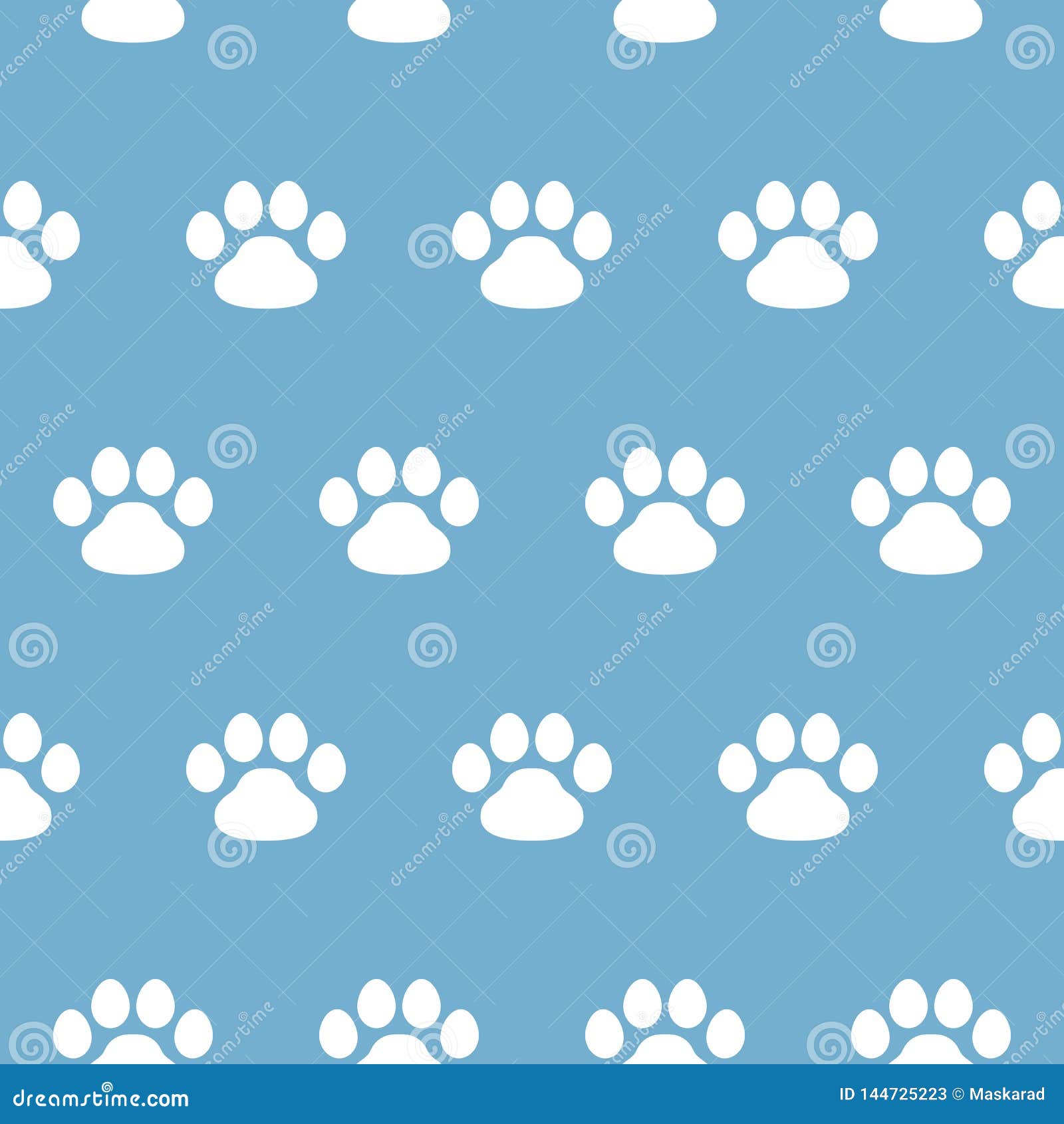 Paw Pet, Kitten or Puppy. Blue Seamless Pattern. Vector Illustration ...