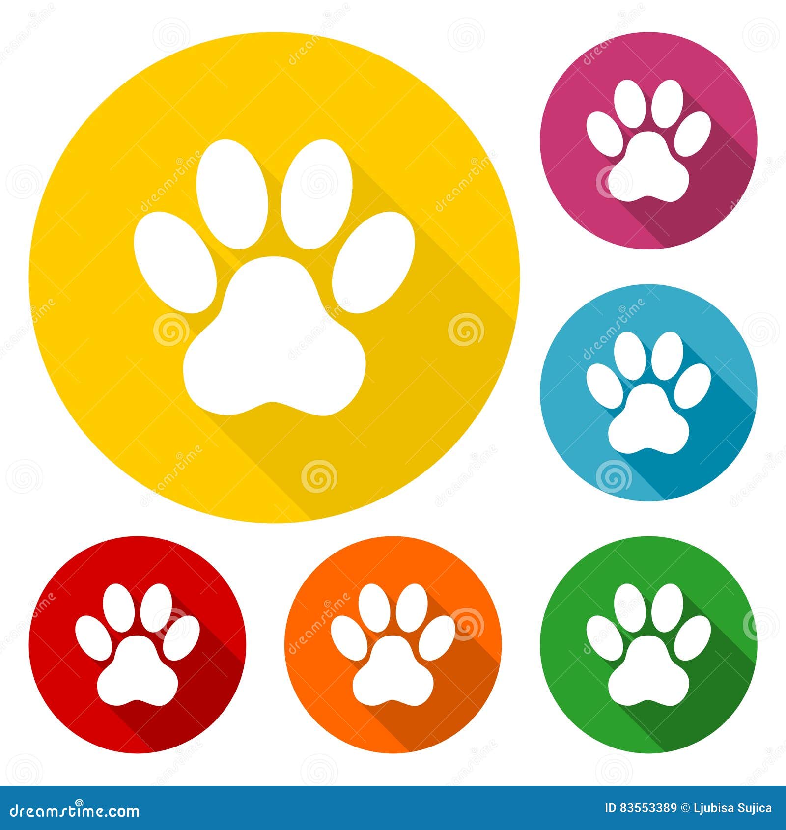 Paw Print with Long Shadow Set - Illustration Stock Illustration ...