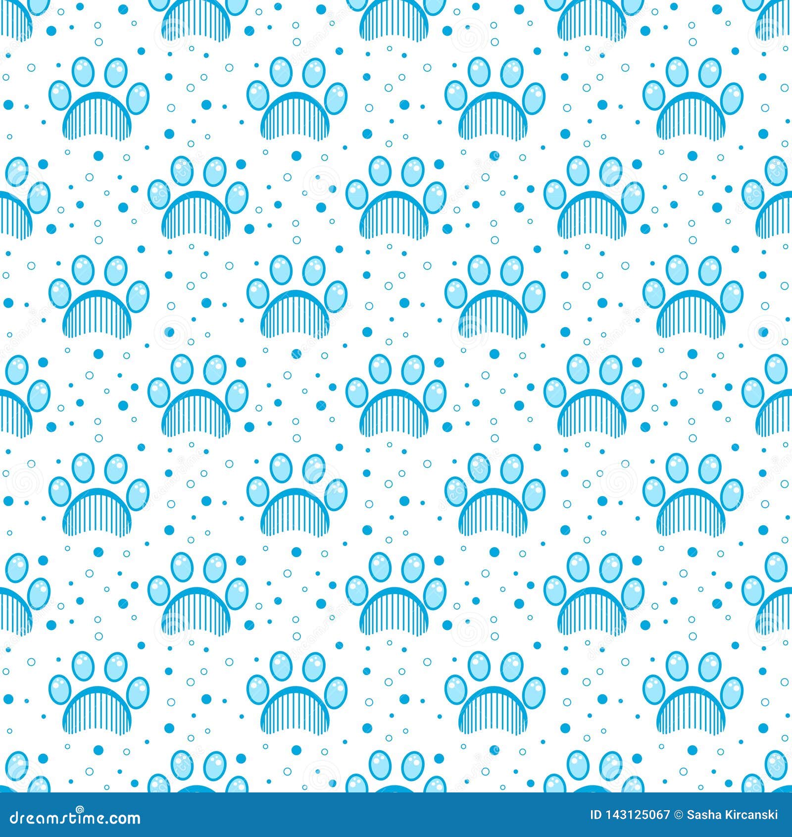 Paw Print Seamless Vector Pattern in Blue Color Stock Vector ...
