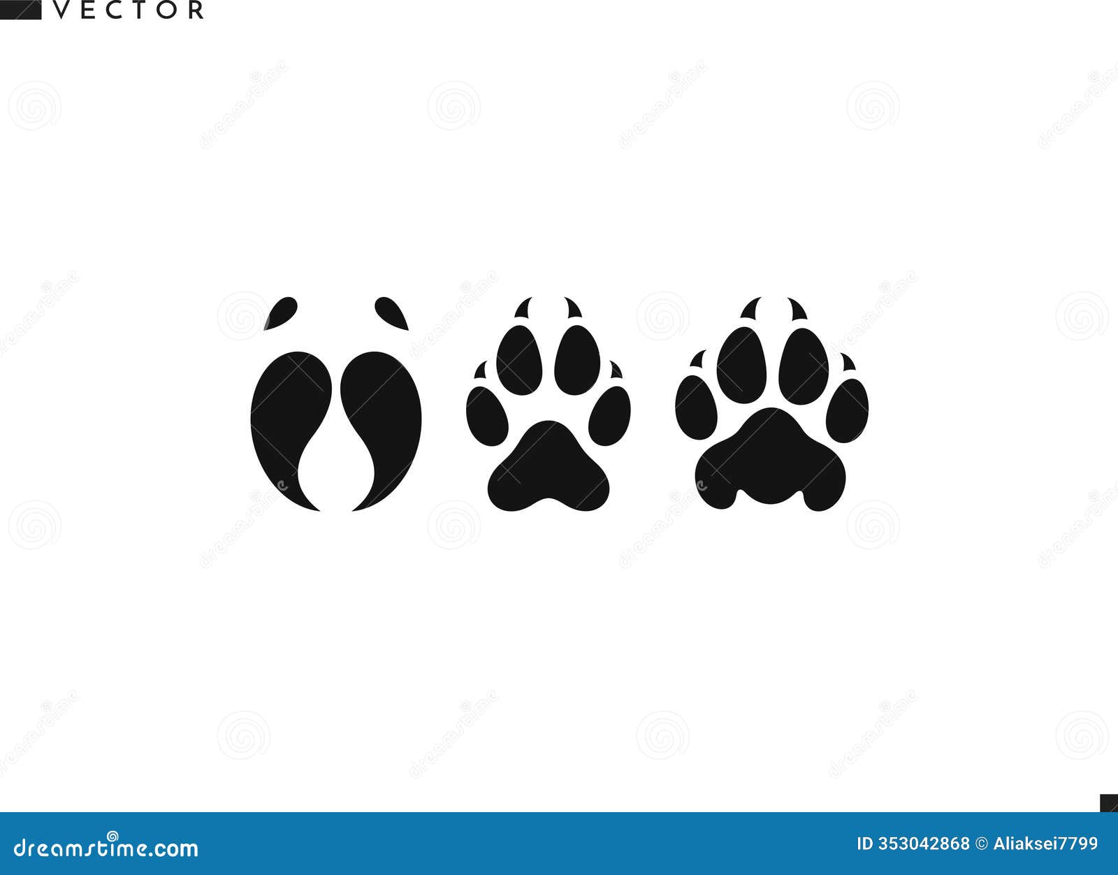 Paw Print Silhouette. Bull Cow Leopard Wolf and Fox Paw Prints Vector ...
