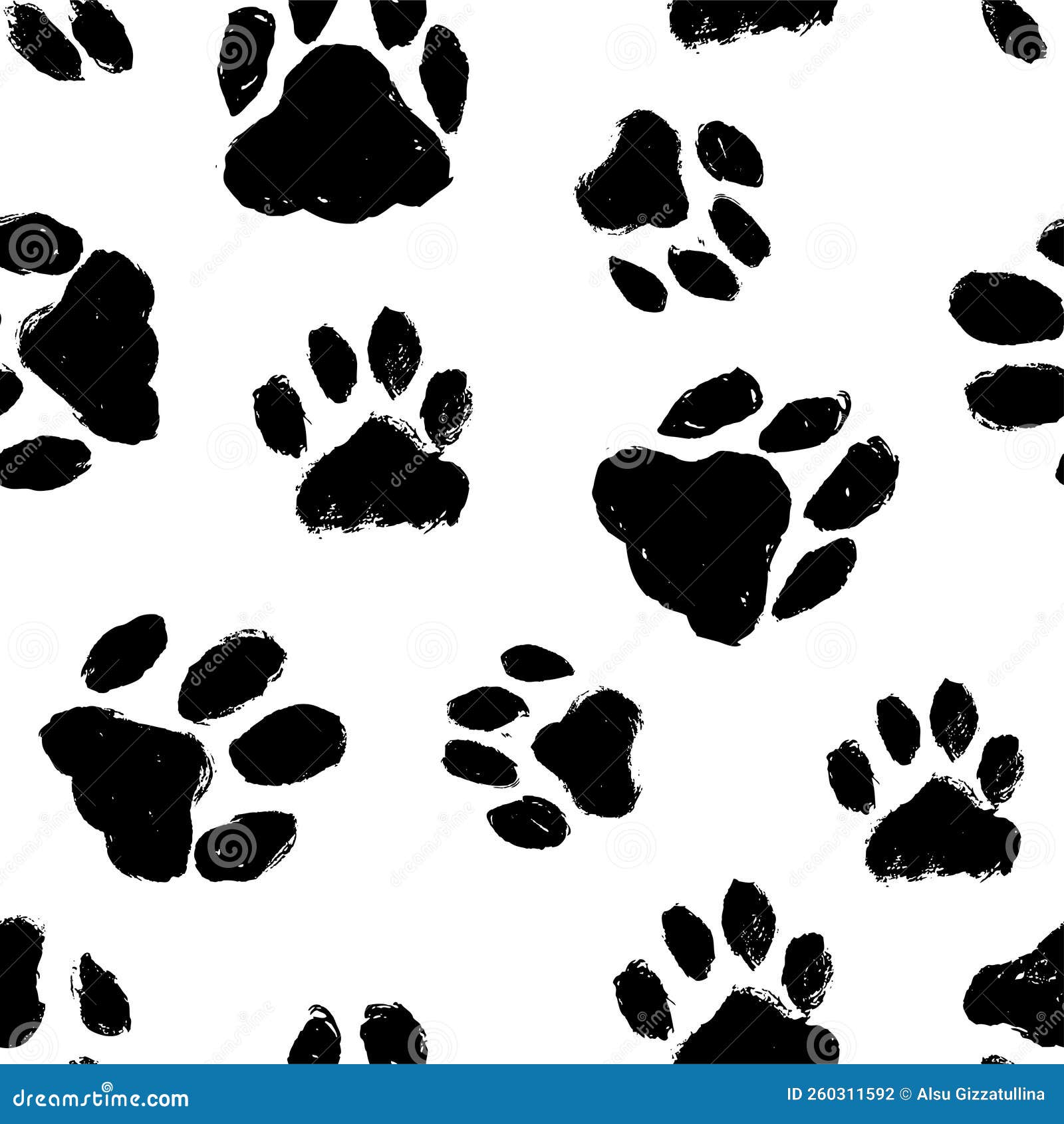 Paw Print Vector Seamless Pattern Ink Dogs Paw, Cat Paw Stock ...