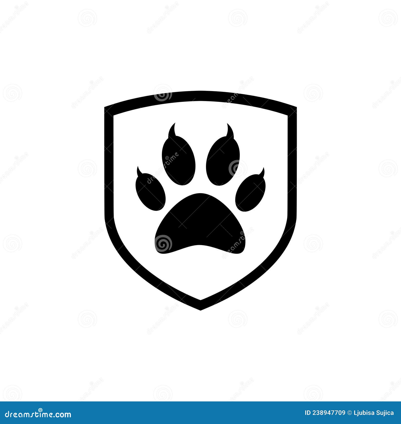 Paw with Shield Icon Isolated on White Background Stock Vector ...