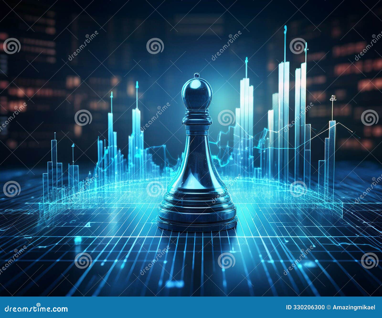 Pawn Chess Piece Surrounded by Rising Data Bars in a Business Analytics ...