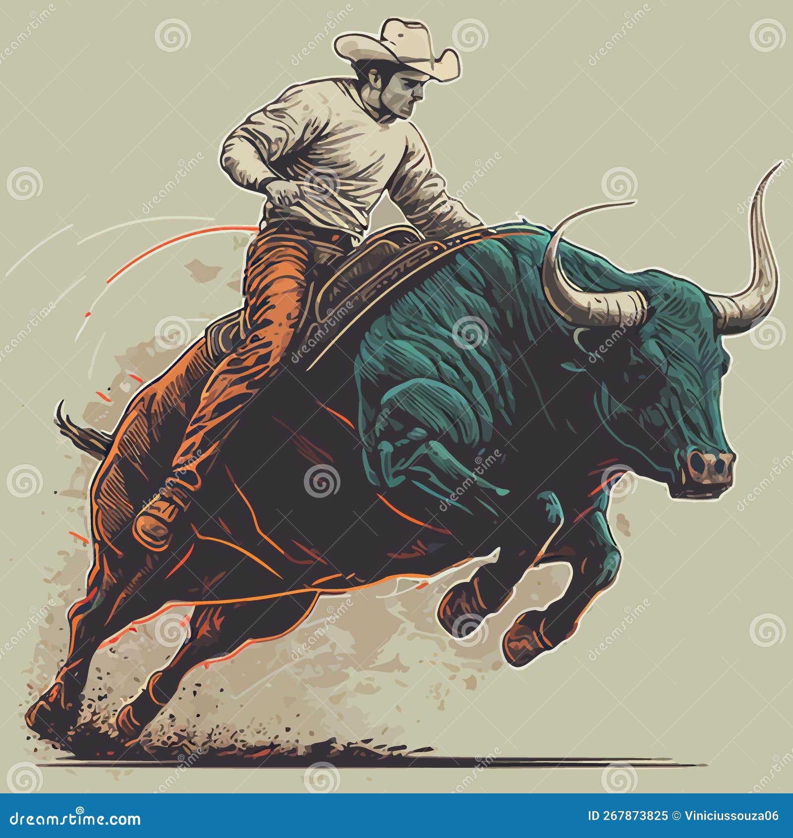 Pawn in a Hat Mounted on a Horned Cow Stock Vector - Illustration of ...