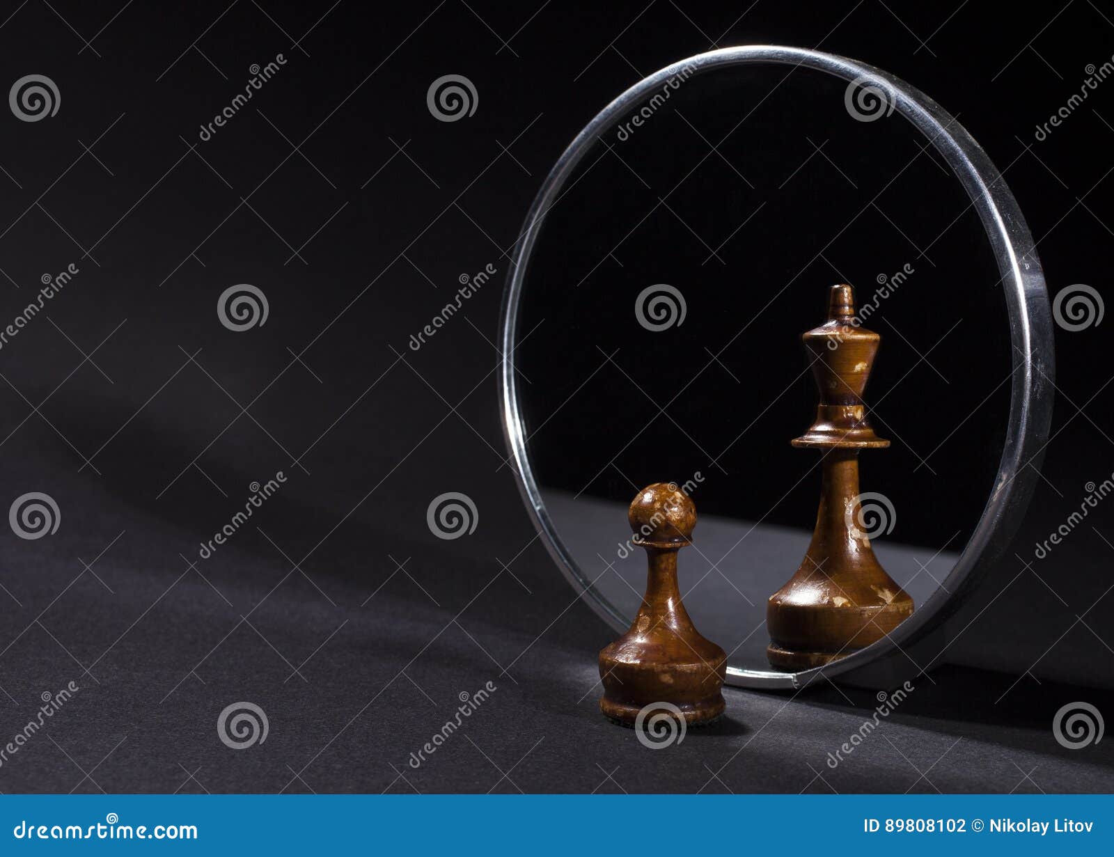 Pawn Looking in the Mirror and Seeing a King. Stock Photo - Image of ...