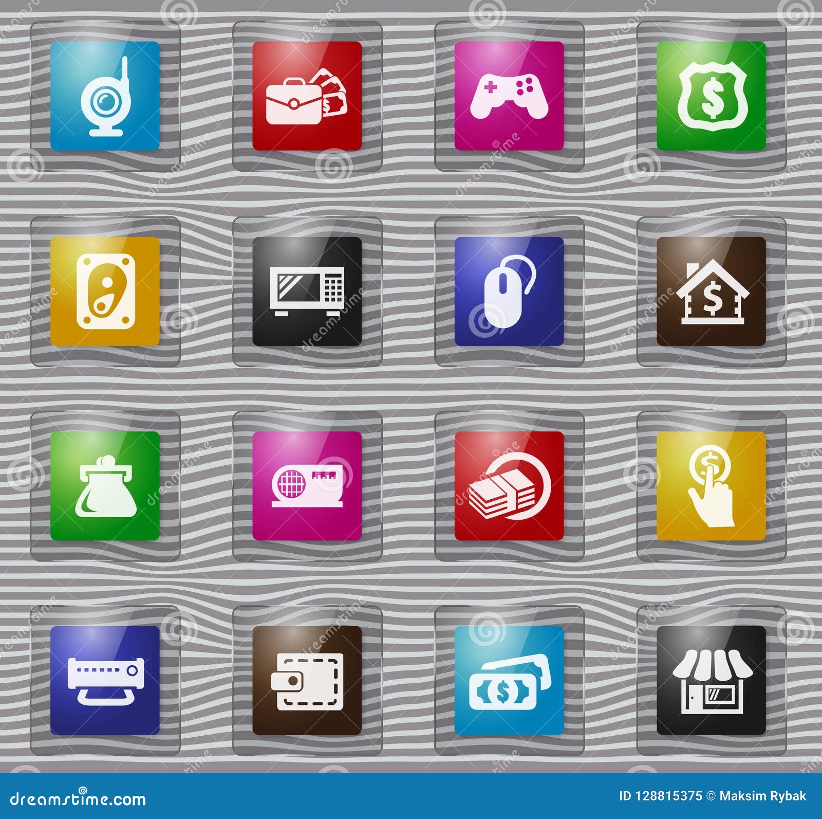 Pawn shop glass icons set stock vector. Illustration of business ...