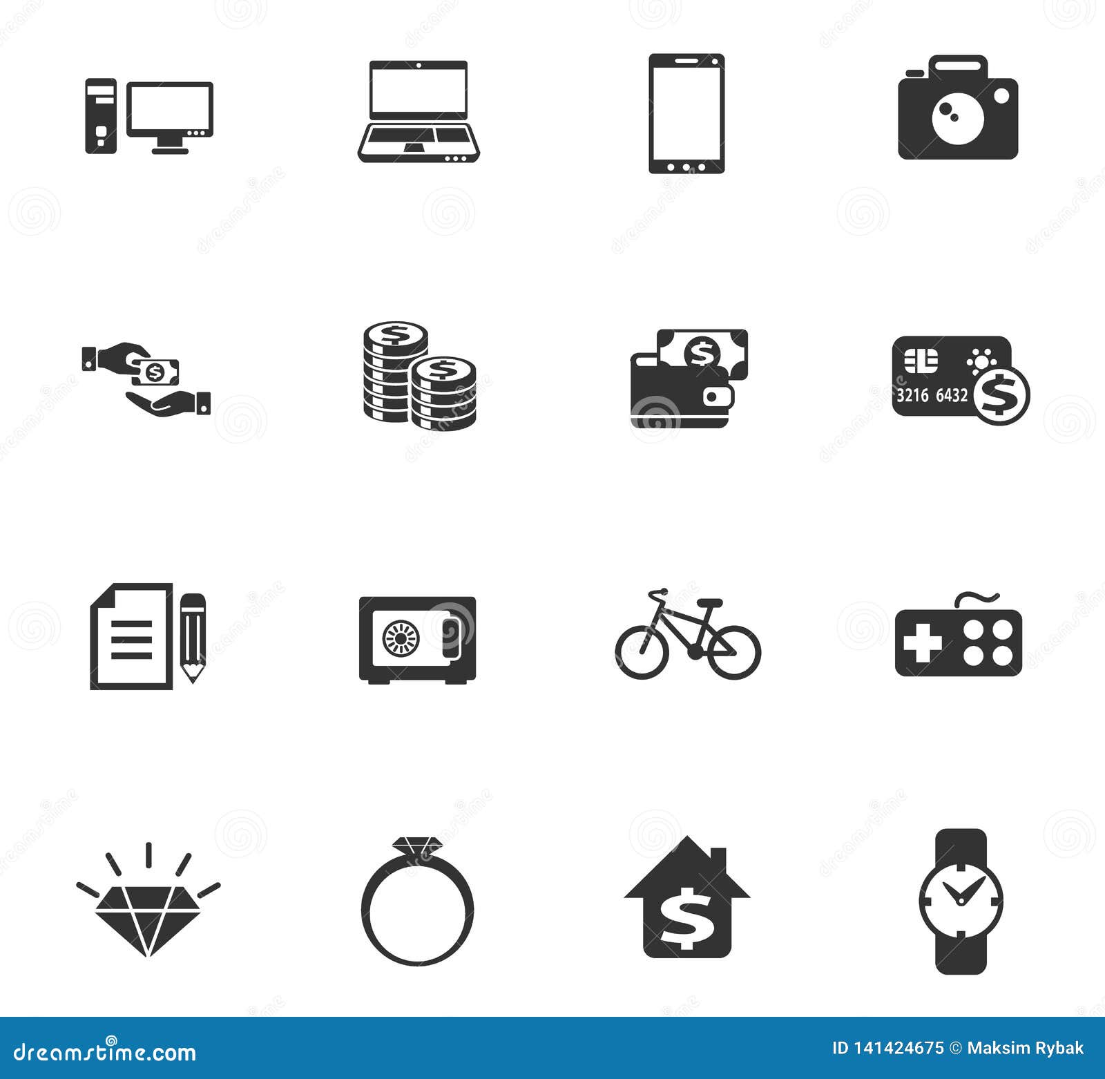 Pawn shop icon set stock vector. Illustration of payment - 141424675