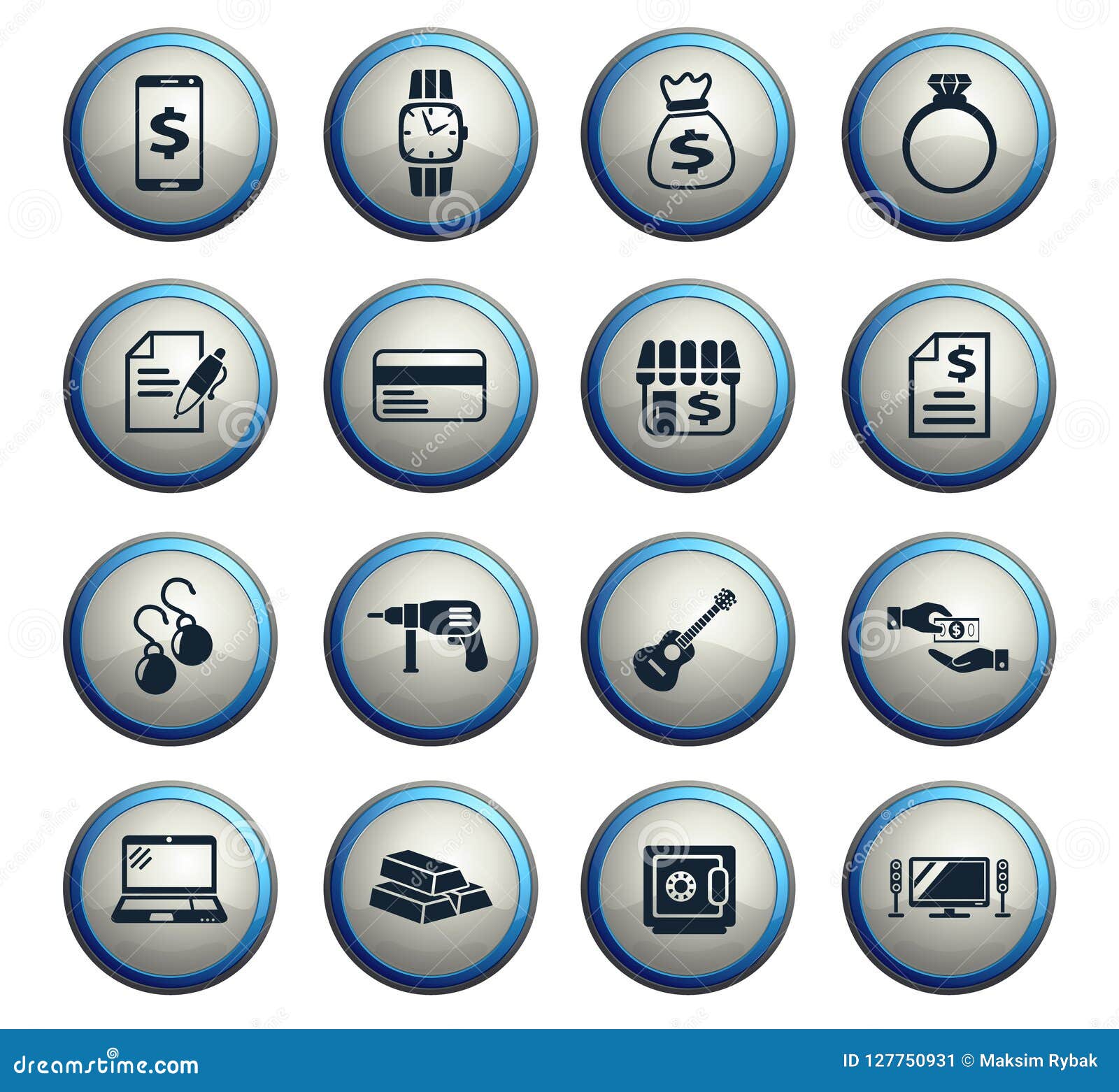 Pawn shop icon set stock vector. Illustration of credit - 127750931