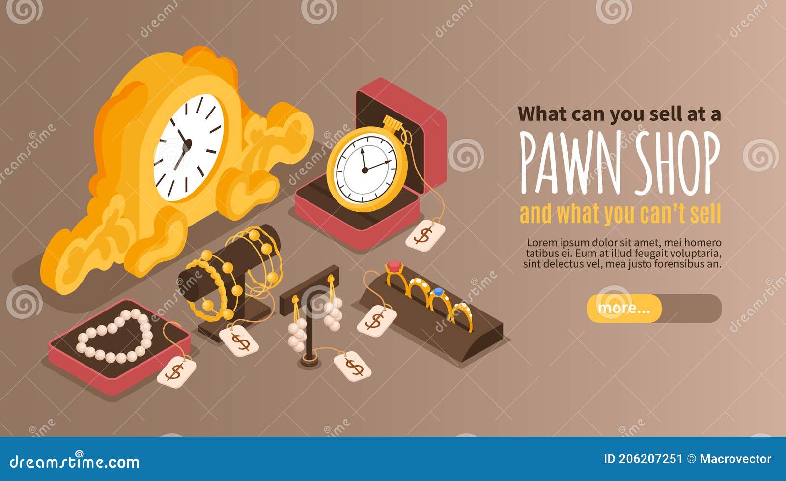Pawn Shop Isometric Horizontal Banner Stock Vector - Illustration of ...