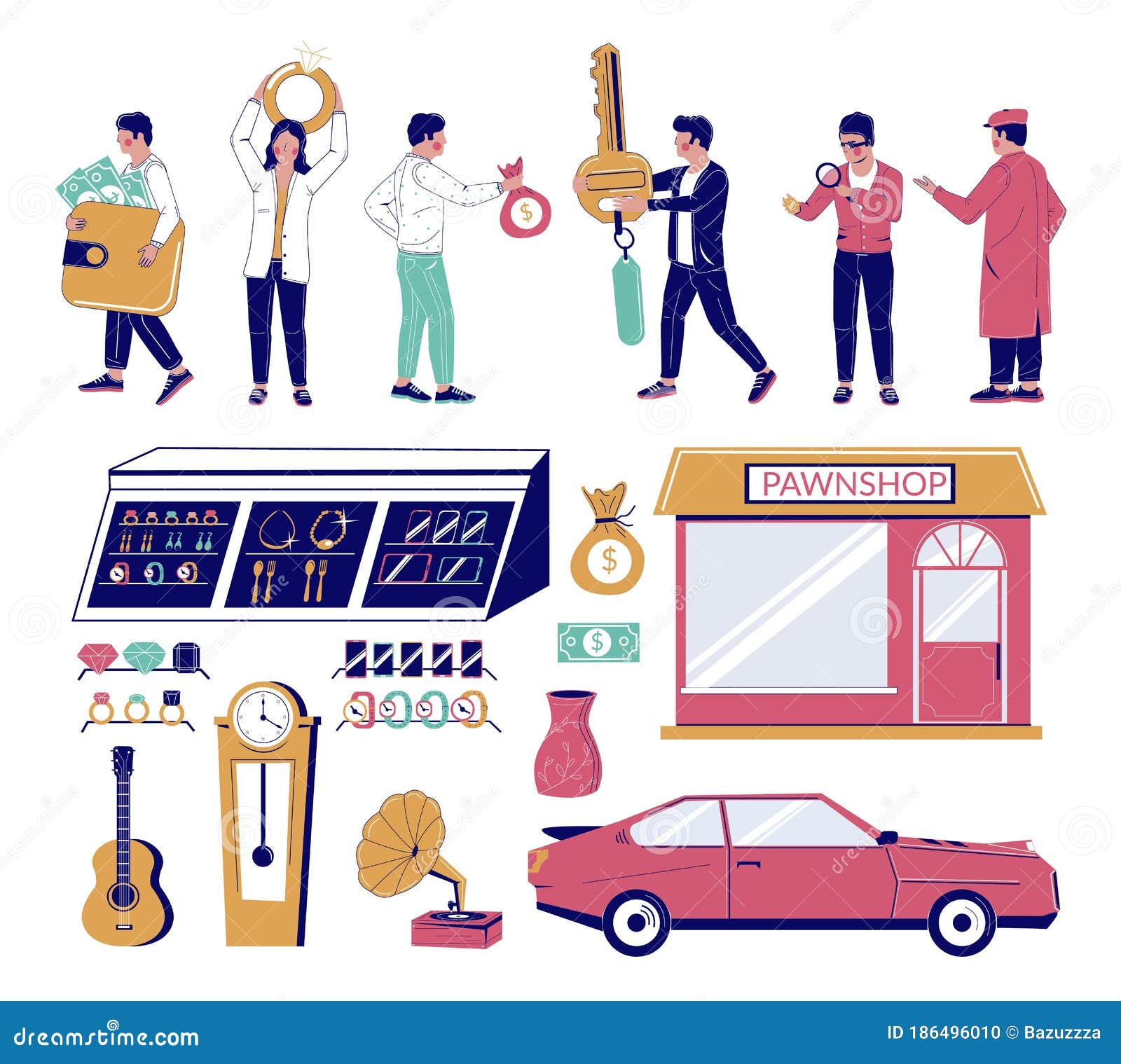 Pawnshop Cartoon Character Set, Vector Flat Isolated Illustration ... Pawnshop Cartoon Character Set, Vector Flat Isolated Illustration ...