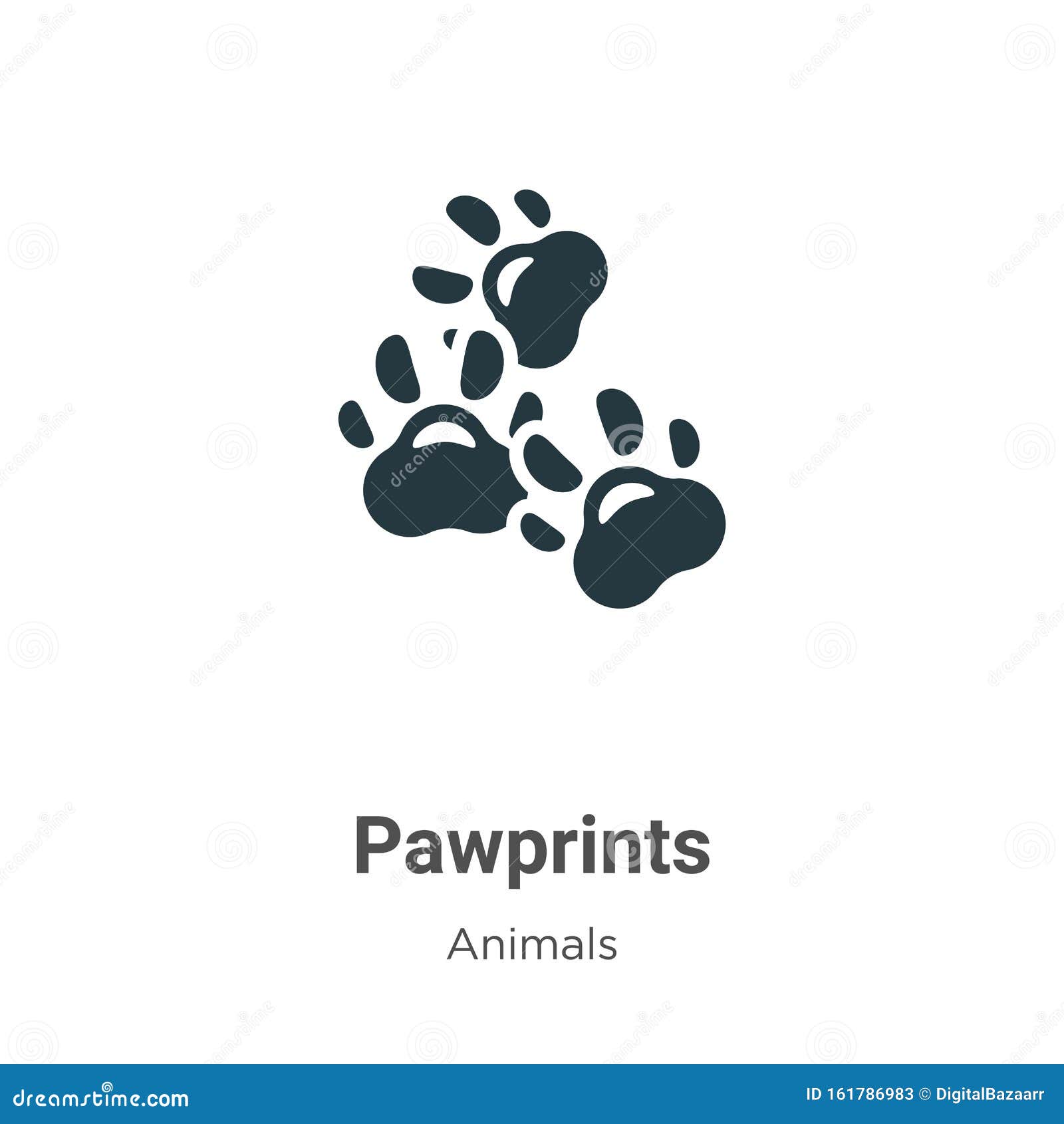Pawprints Vector Icon on White Background. Flat Vector Pawprints Icon Symbol Sign from Modern ...