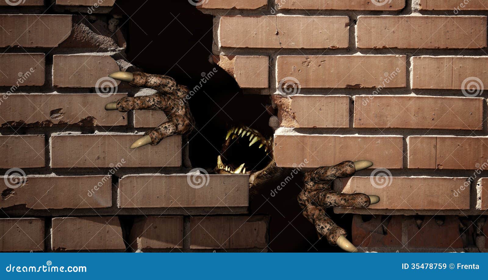 Paws of Monster , Breaking a Brick Wall Stock Illustration ...