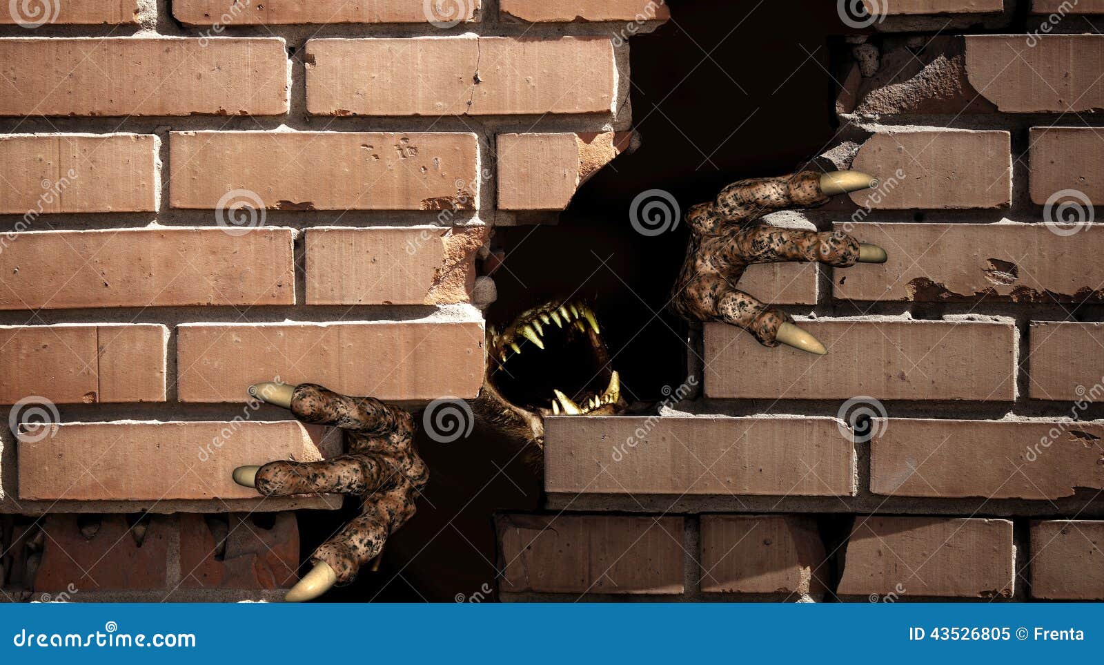Paws of Monster , Breaking a Brick Wall Stock Illustration ...