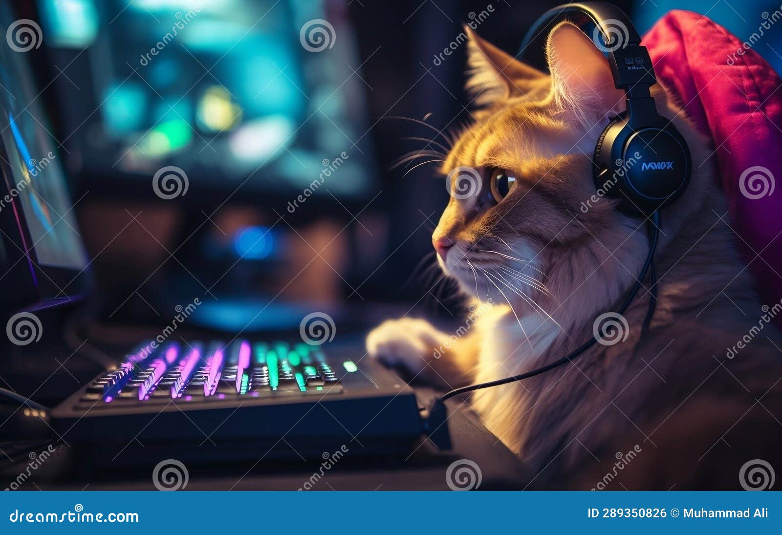 Paws and Play Gamer Cat Ultimate Setup. Generative AI Stock ...