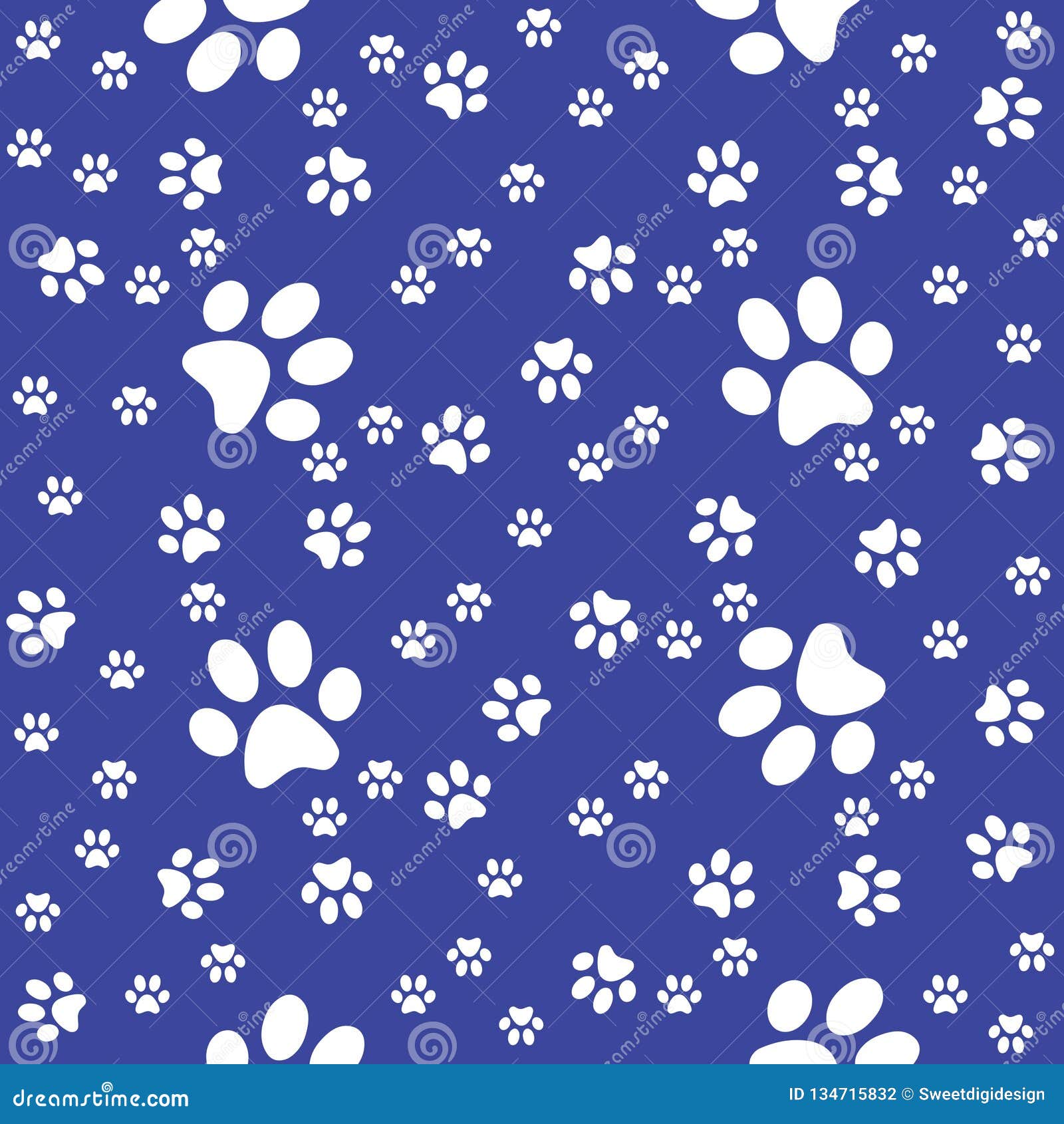 Paws Seamless Navy Blue Pattern, Paw Background, Vector Illustration ...
