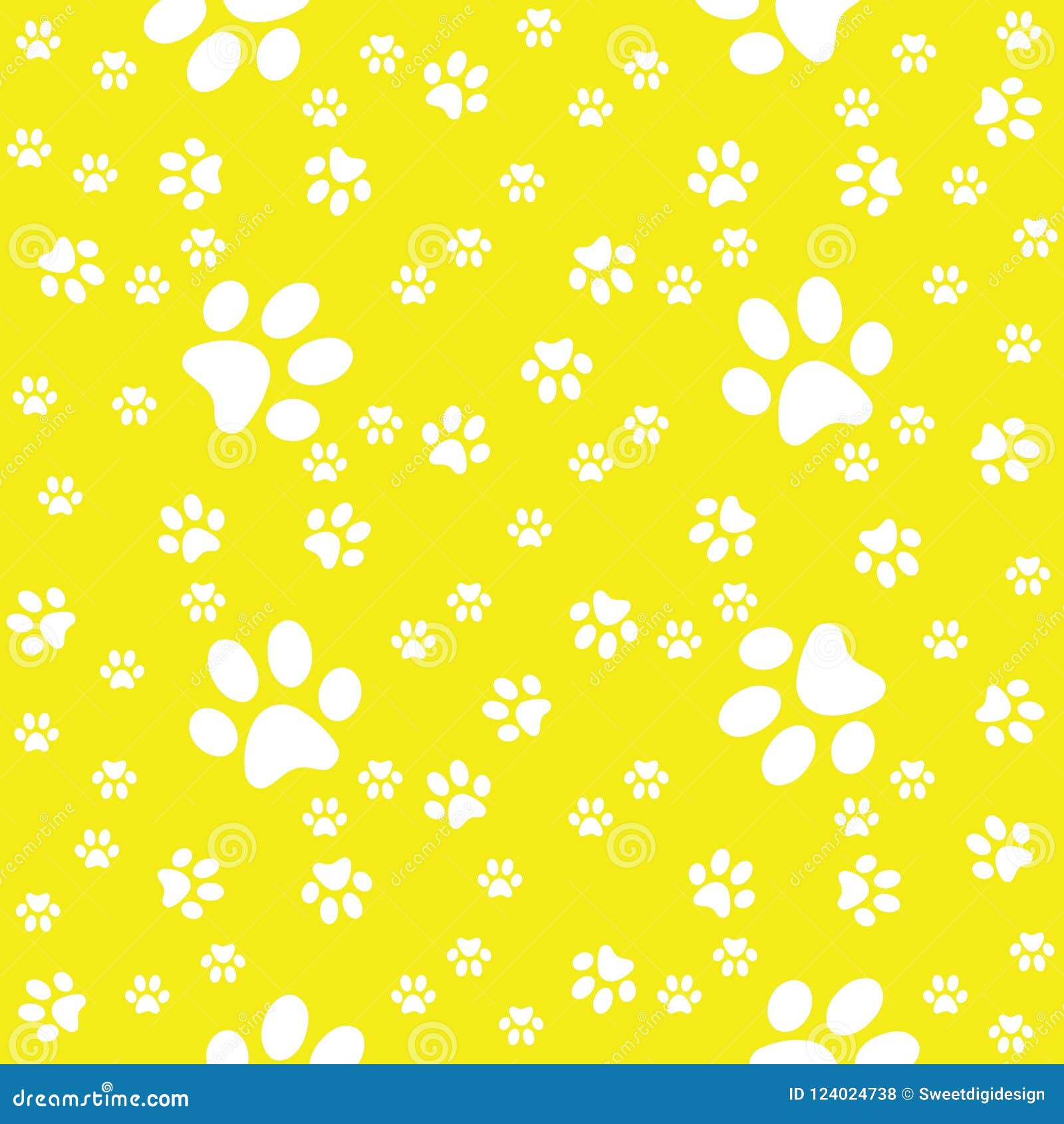 Paws Yellow Pattern, Paw Background, Vector Illustration Stock Vector ...