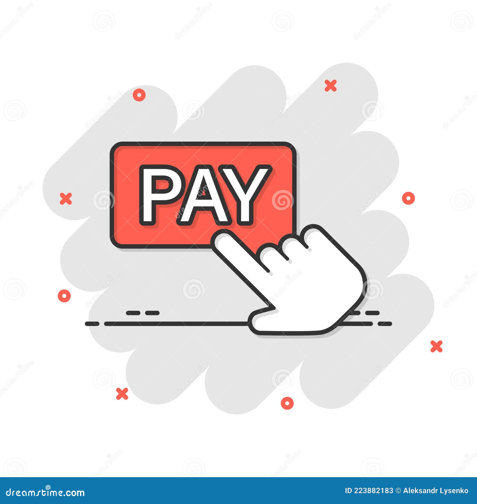 Pay Banner Icon in Comic Style. Finger Cursor Cartoon Vector ...