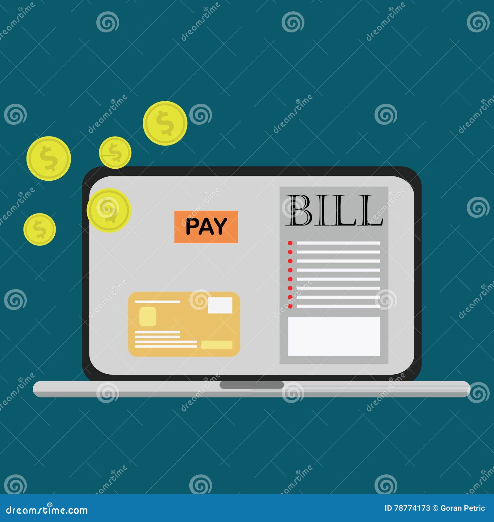 Pay Bills Tax Online Receipt Via Computer or Laptop. Stock Illustration ...