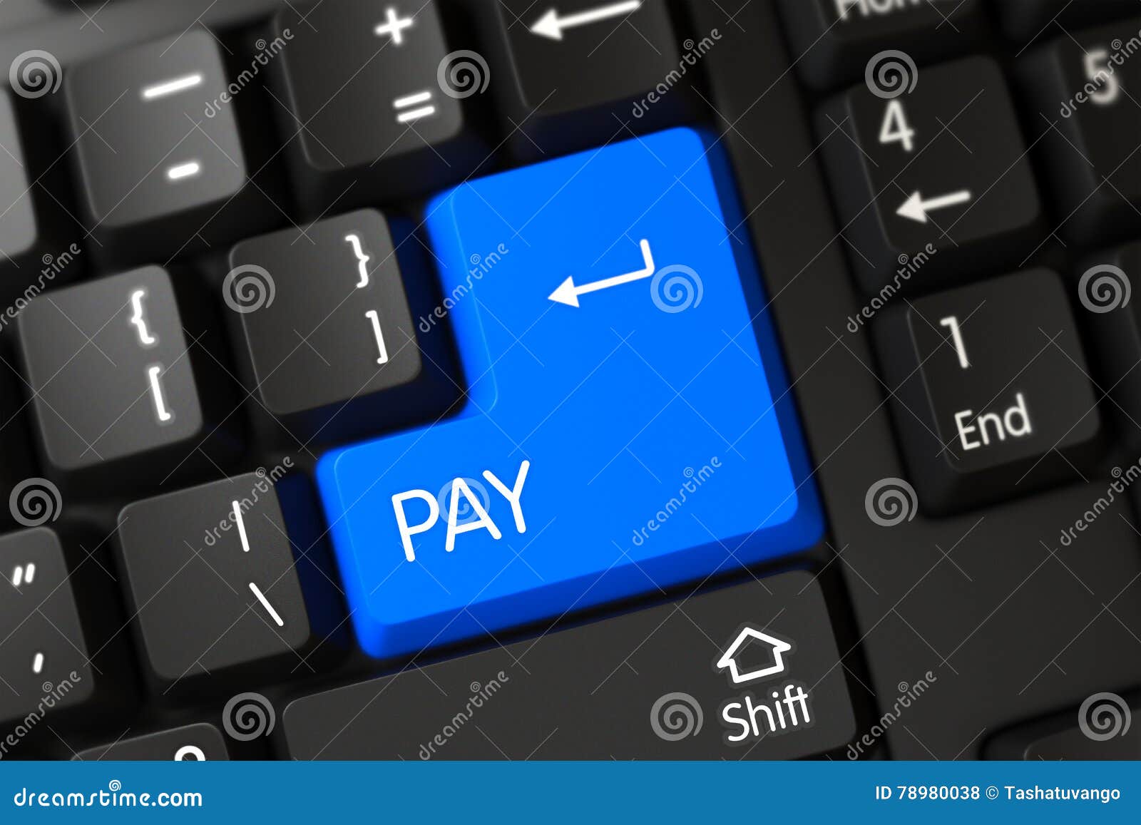 Pay CloseUp of Blue Keyboard Keypad. 3D. Stock Photo - Image of ...