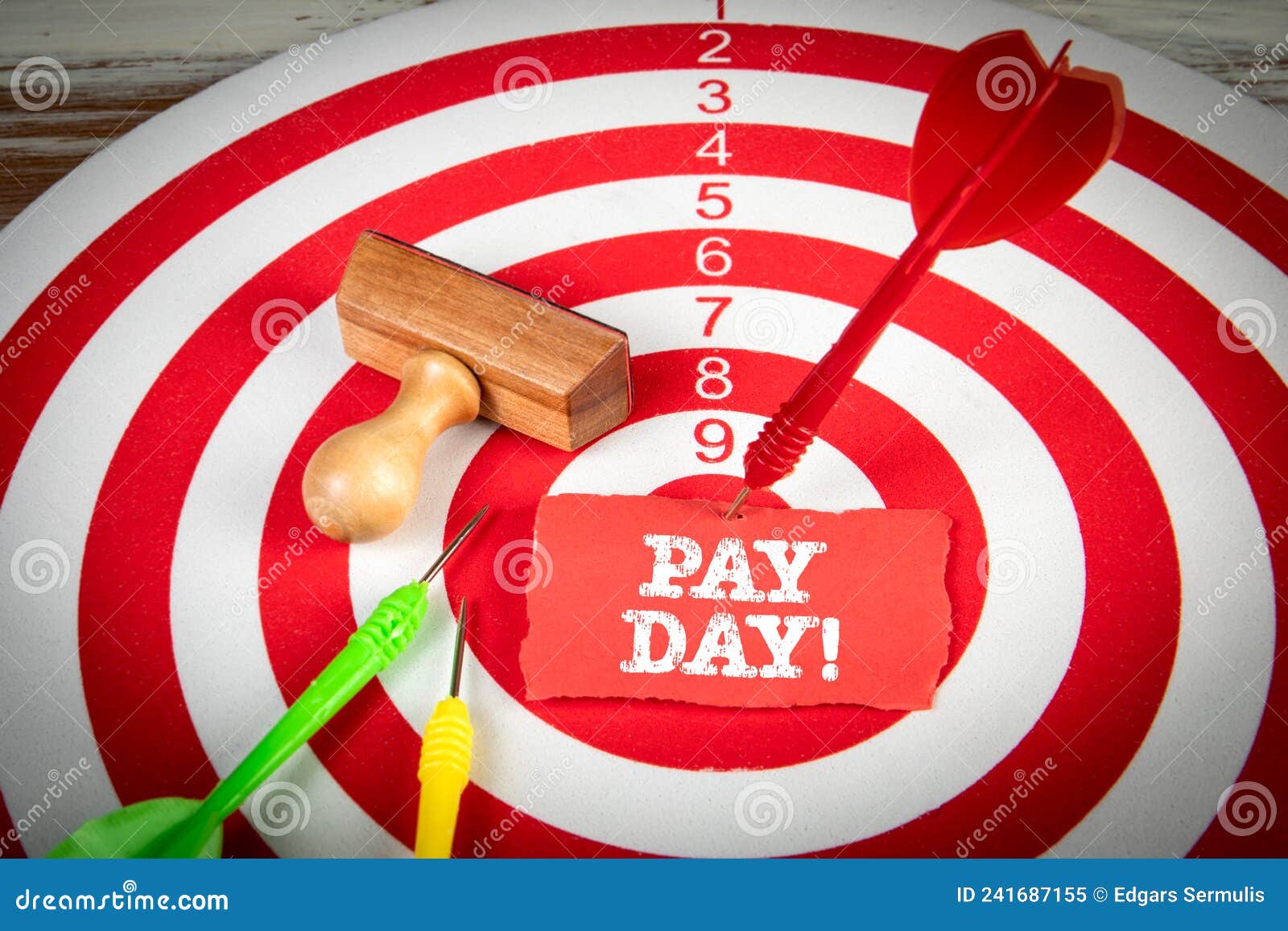 Pay Day. Sheet of Paper, a Stamp and Darts on a Red Target Stock Image ...