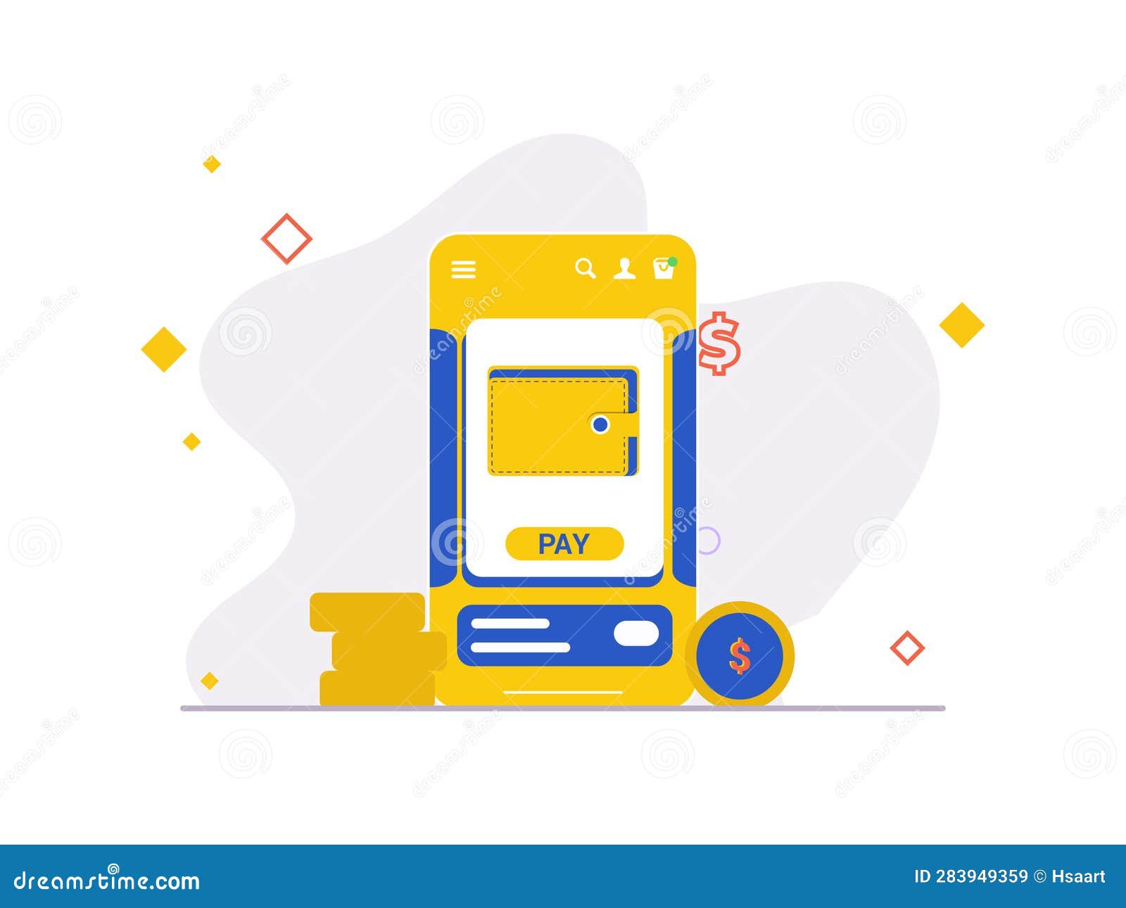 Pay with Digital Wallet Mobile E-commerce User Interface Stock Vector ...