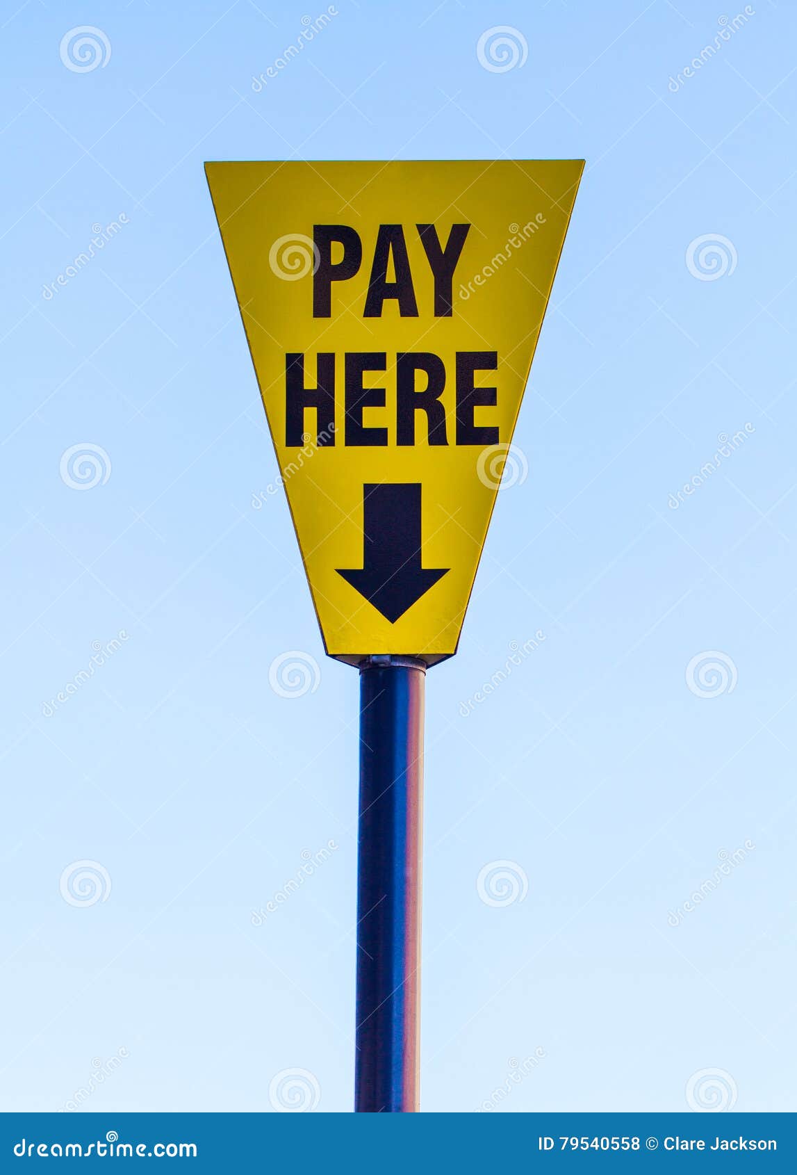 A Pay Here Sign stock photo. Image of pointing, triangular - 79540558