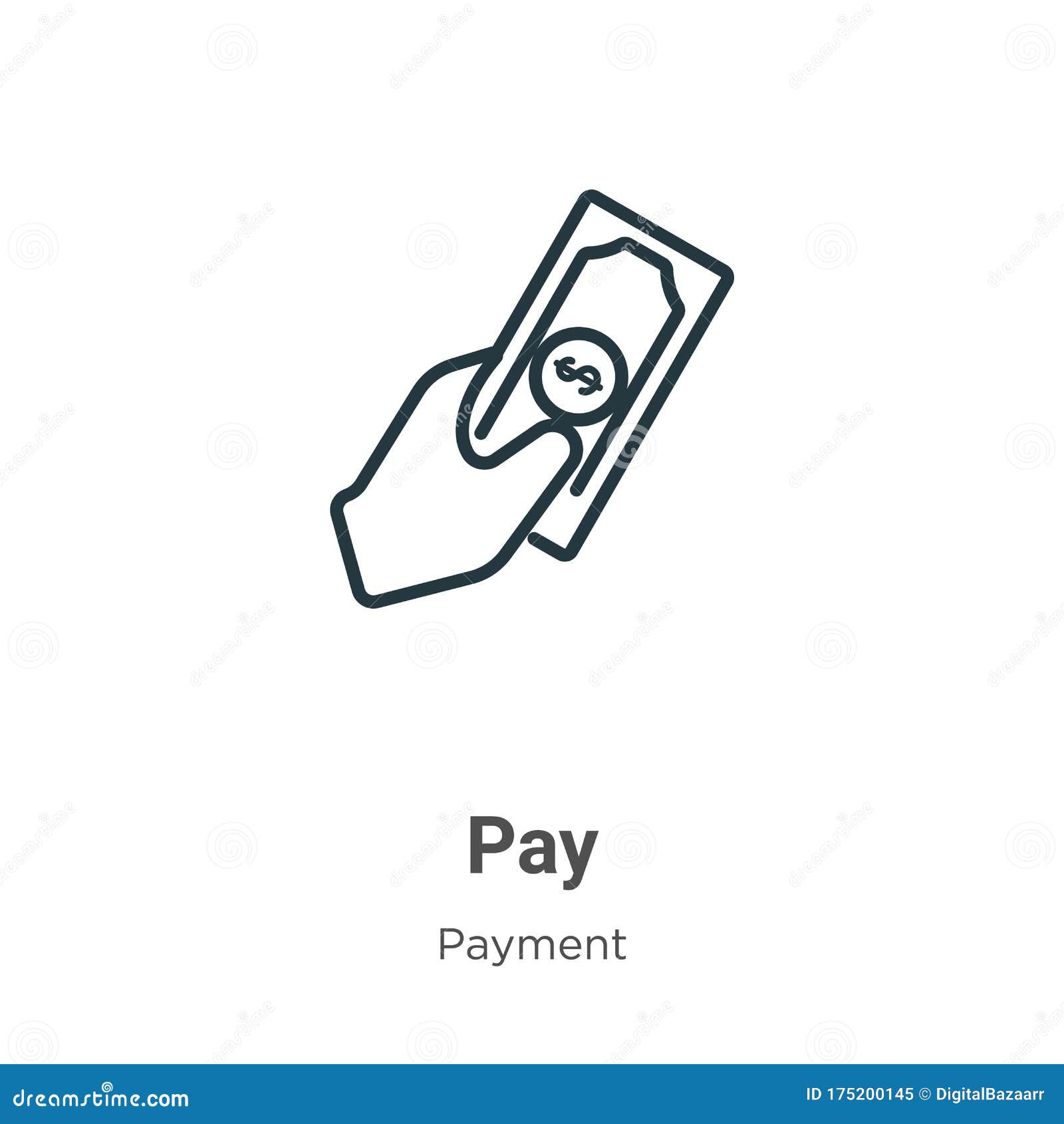 Pay Outline Vector Icon. Thin Line Black Pay Icon, Flat Vector Simple ...