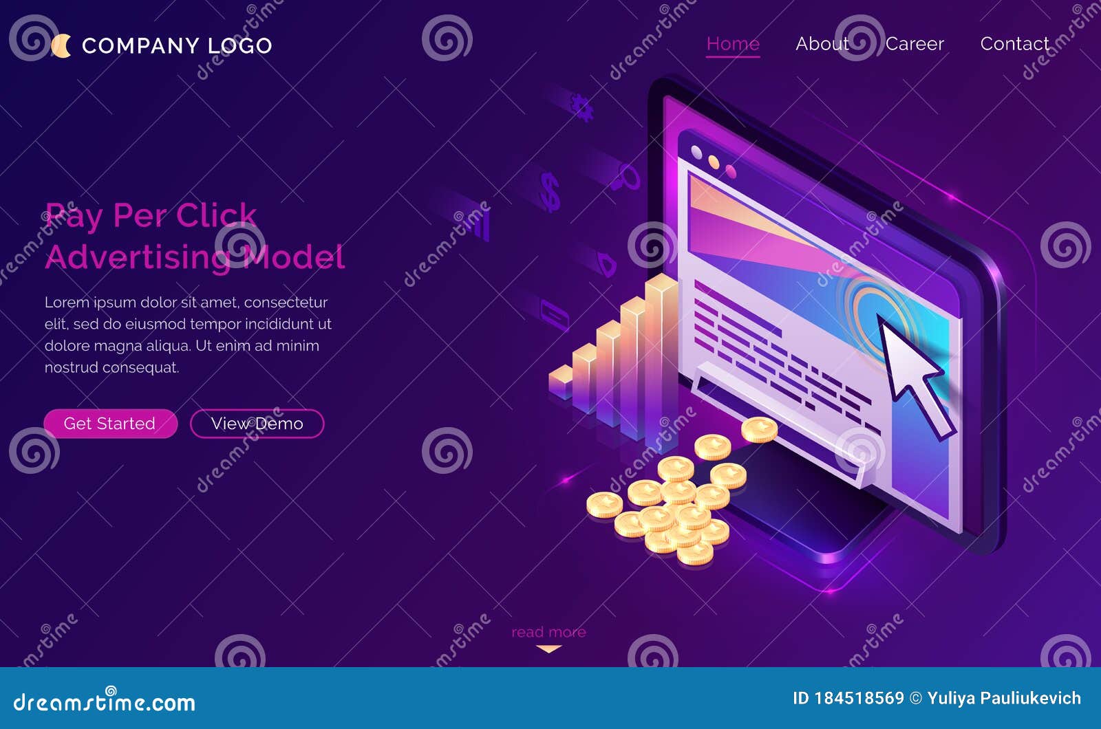 Pay Per Click Advertising Isometric Landing Page Stock Vector ...