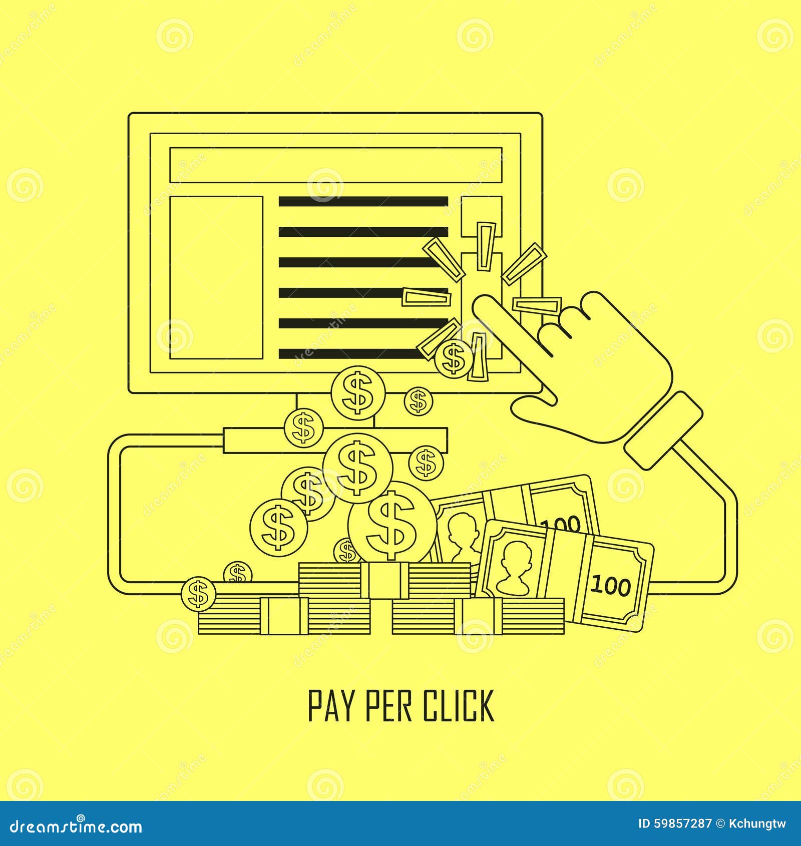 Pay Per Click Concept in Thin Line Style Stock Vector - Illustration of ...