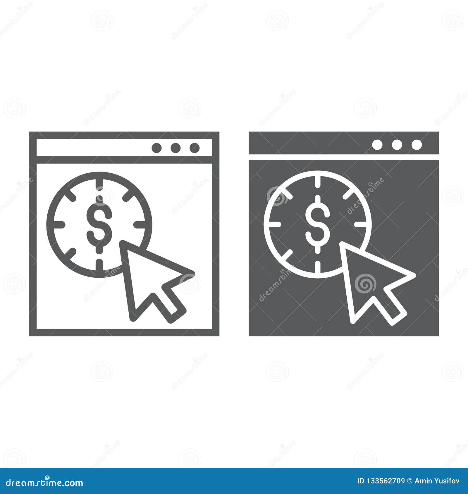 Pay Per Click Line and Glyph Icon, Seo and Money, Pointer Sign, Vector ...