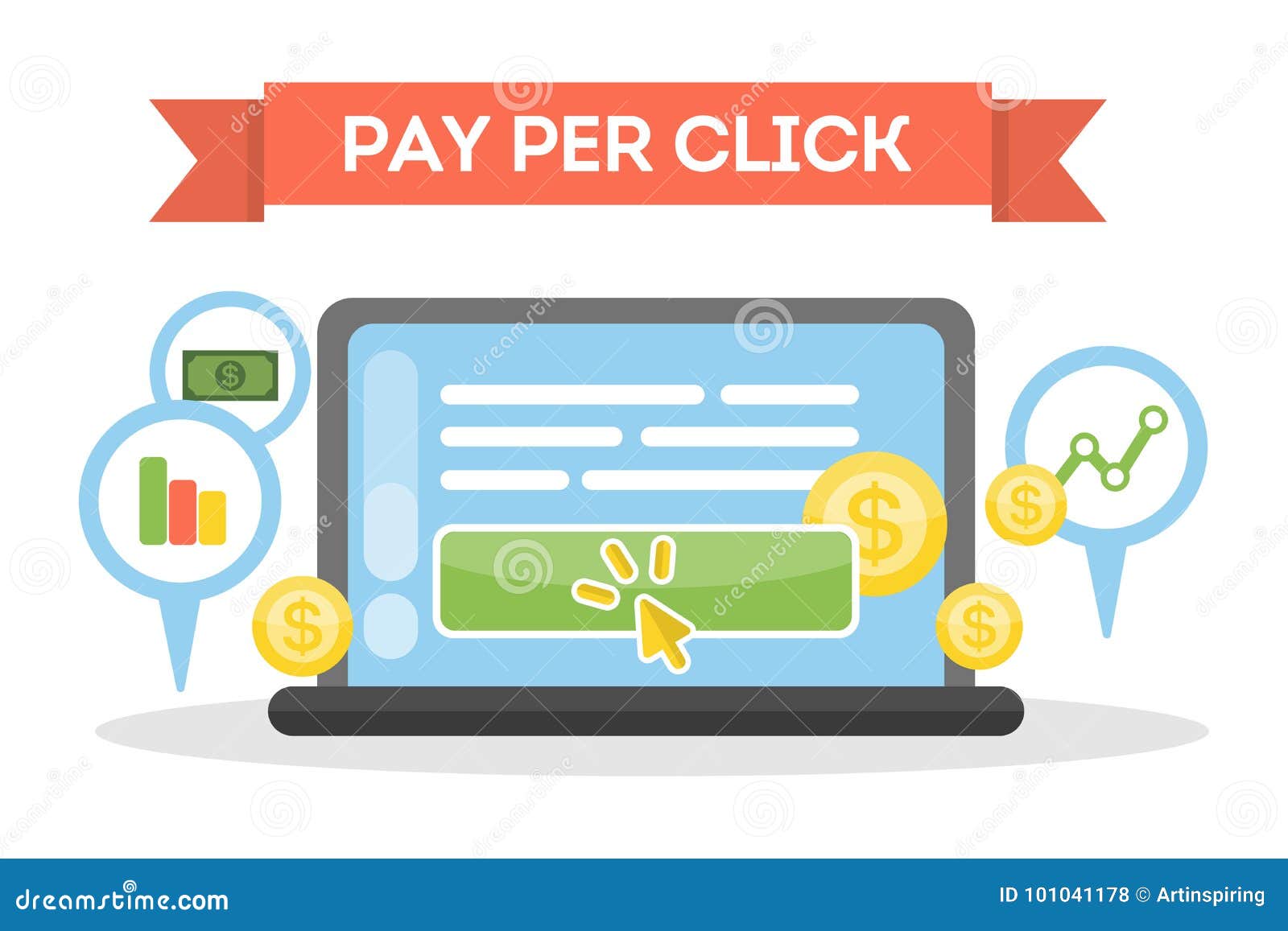 Pay per click. stock vector. Illustration of button - 101041178