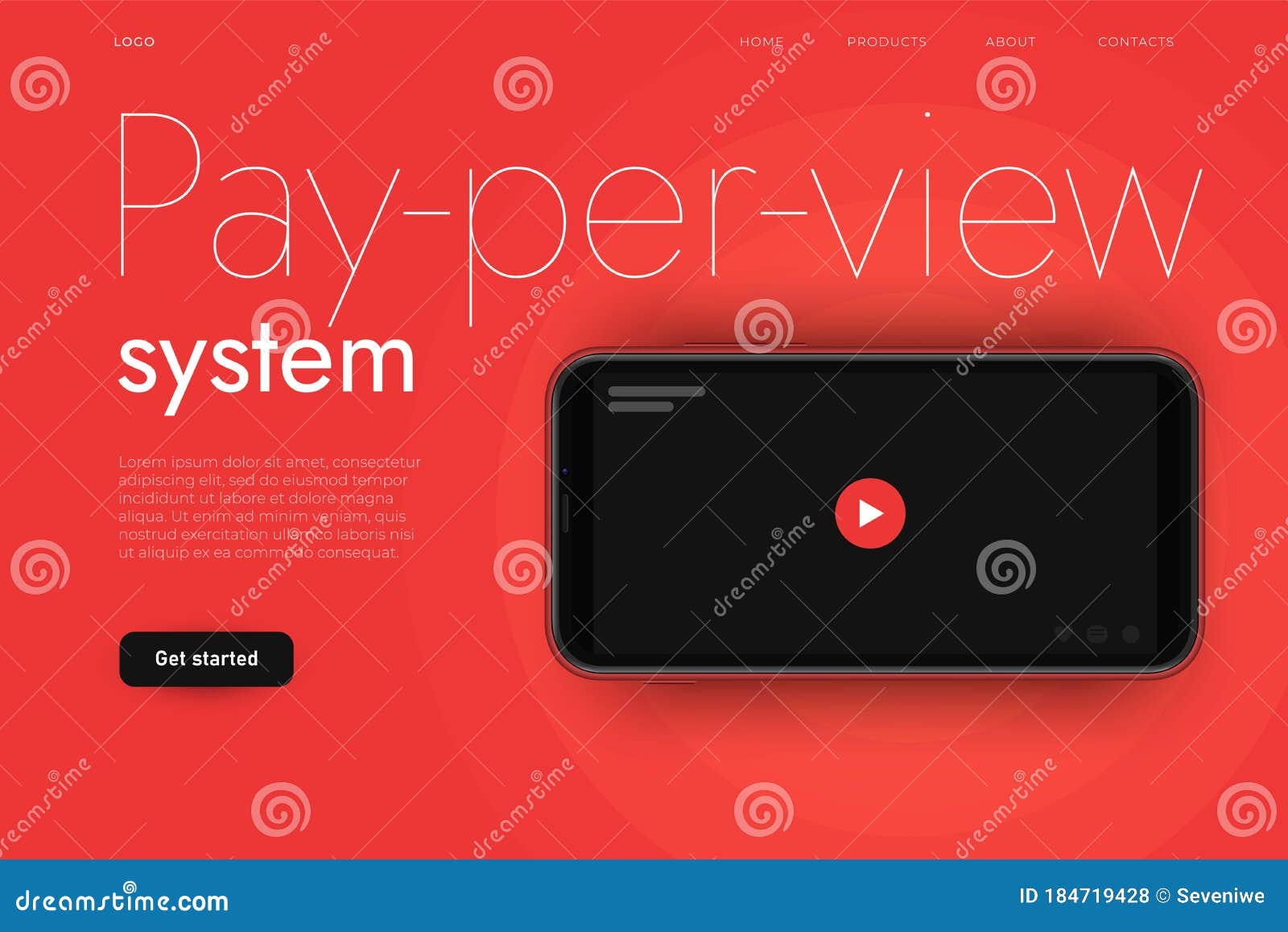 Pay Per View Advertisement Illustration with Realistic Smartphone and ...