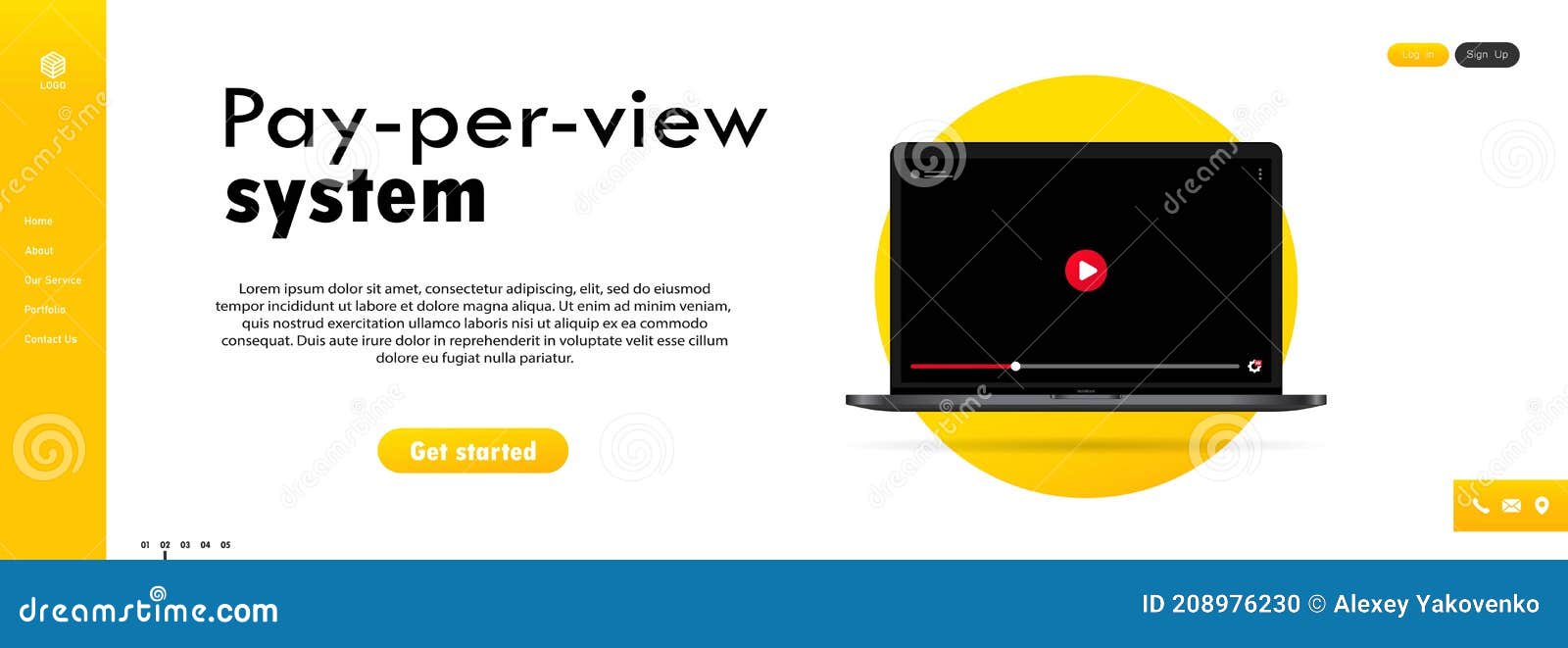 Pay Per View System Illustration. Laptop with Video Player on Display ...