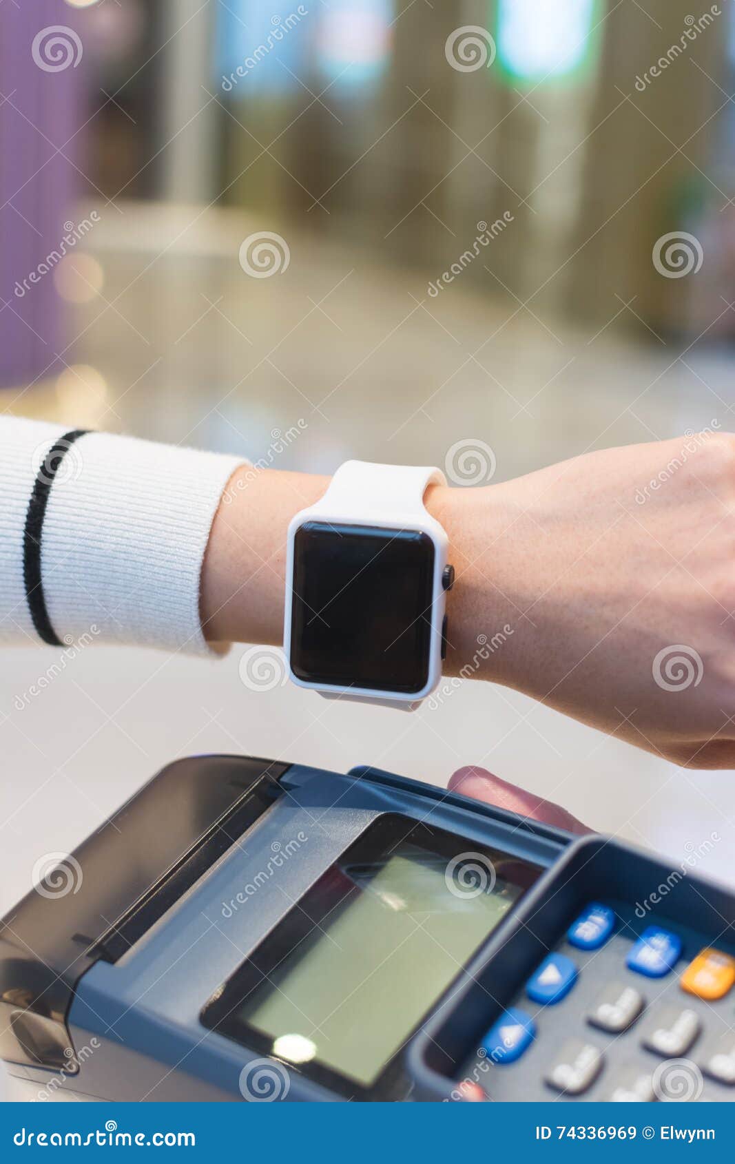 Pay by smart watch stock image. Image of reader, scan - 74336969