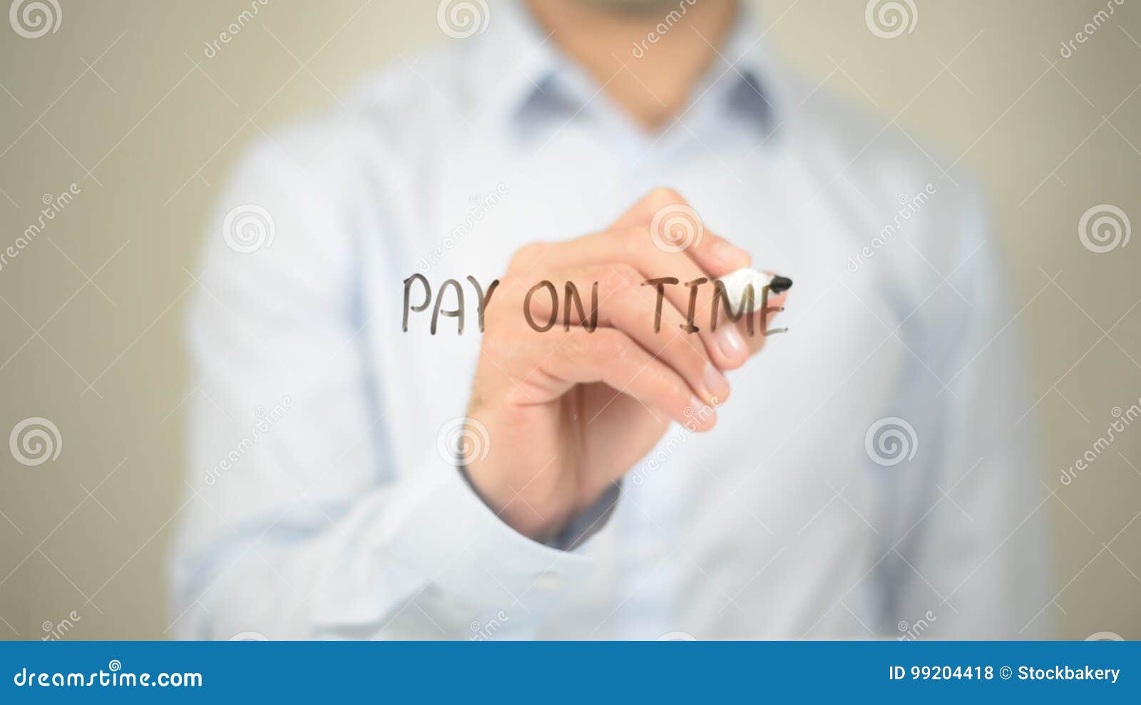 Pay on Time , Man Writing on Transparent Screen Stock Photo - Image of ...