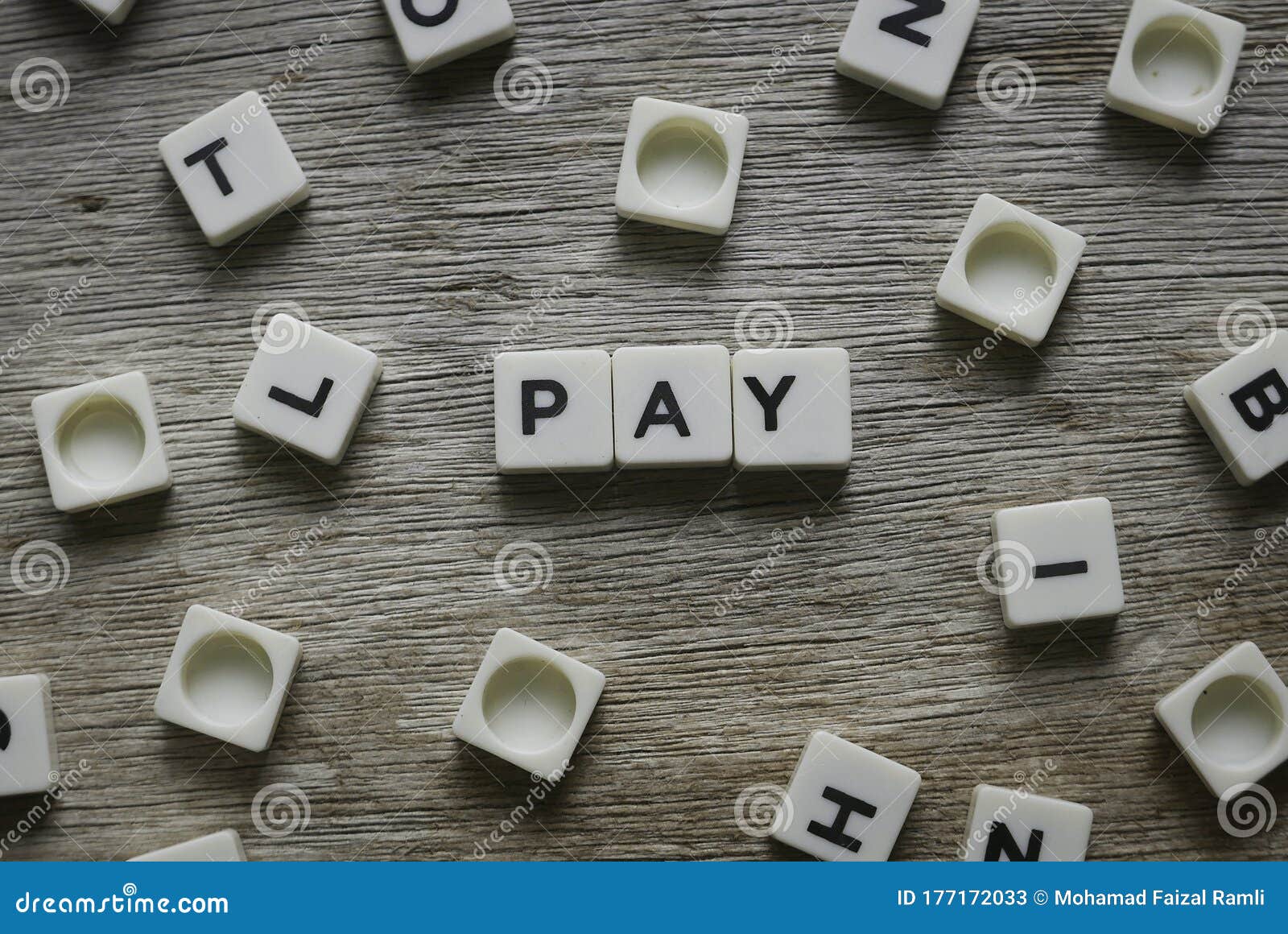 Pay Word Made of Square Letter Word on Wooden Background Stock Image ...