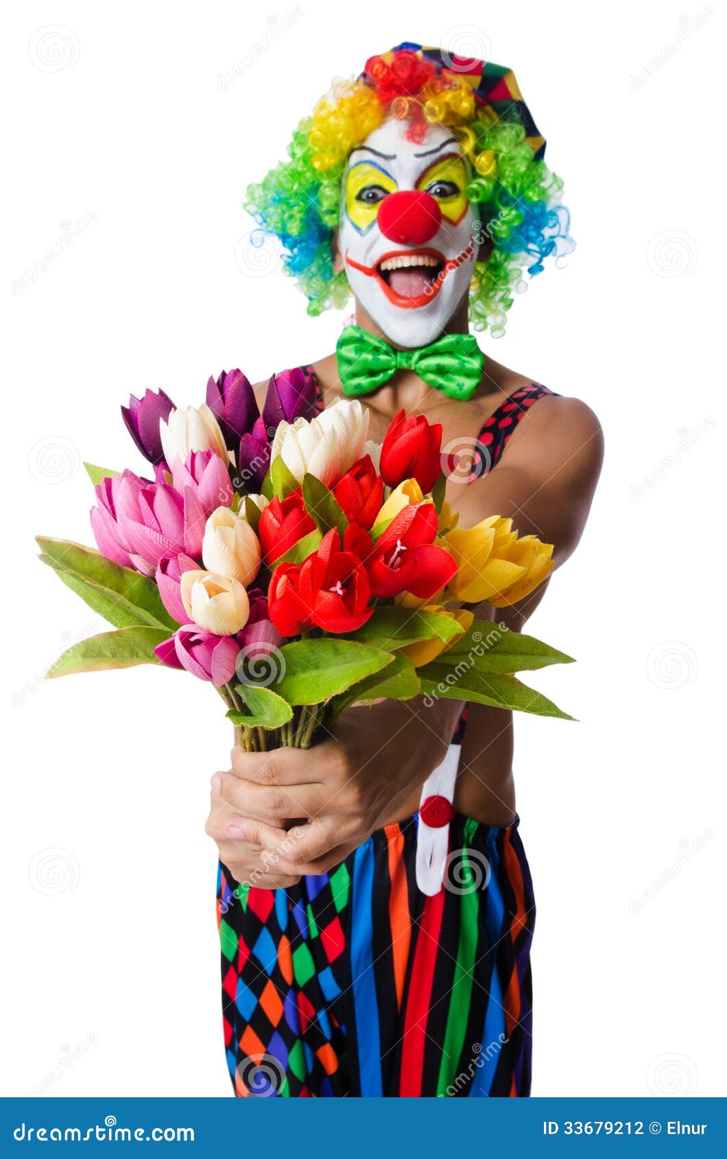 Payaso con las flores foto de archivo. Imagen de carnaval - 33679212