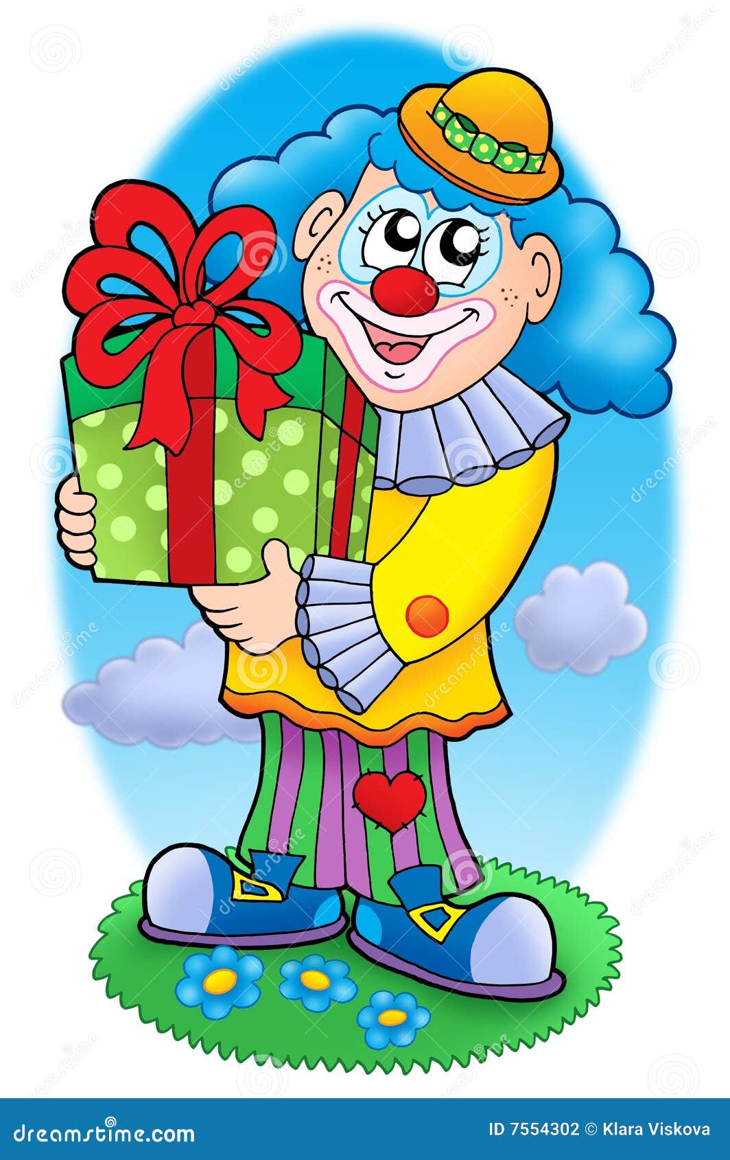 Payaso Sonriente Con El Regalo Stock de ilustración - Ilustración de ...