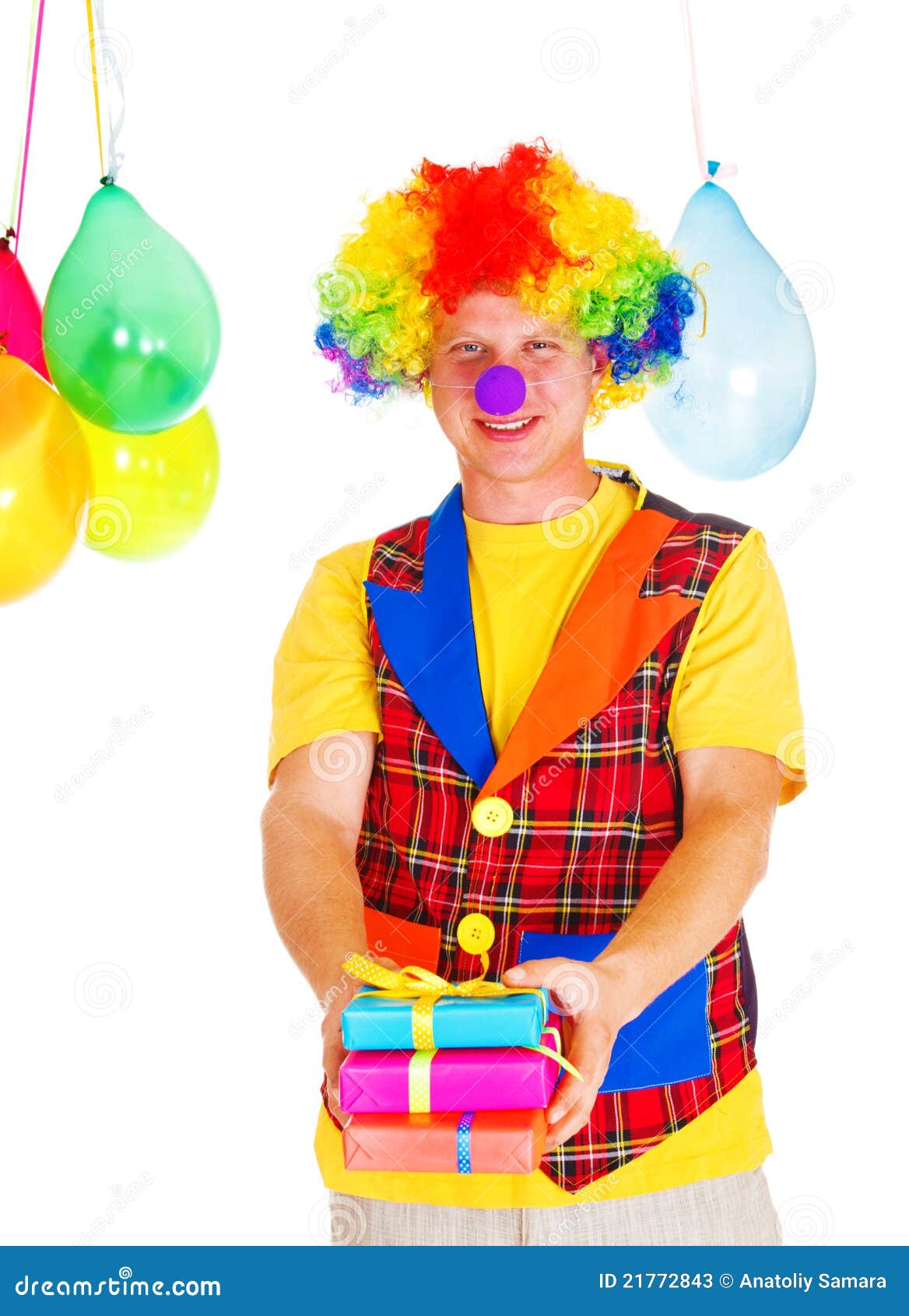 Payaso Sonriente Con Los Presentes Imagen de archivo - Imagen de lleve ...