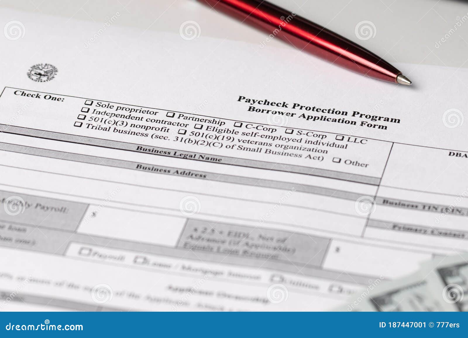 Paycheck Protection Program Borrower Application Form Stock Image ...